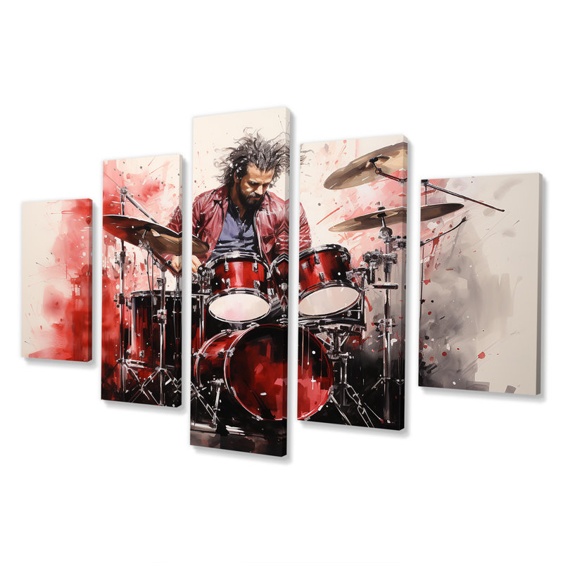 Lark Manor™ Deep Red Drum Beat Painting II - Music Multipanel Wall Art ...