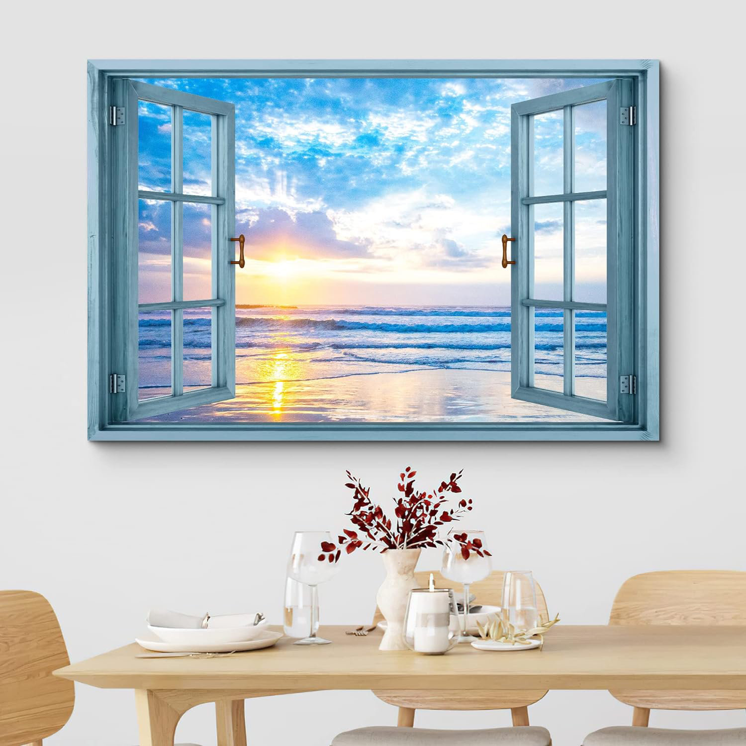 IDEA4WALL Window Scene "Window View Pastel Sunset Blue Ocean Beach ...