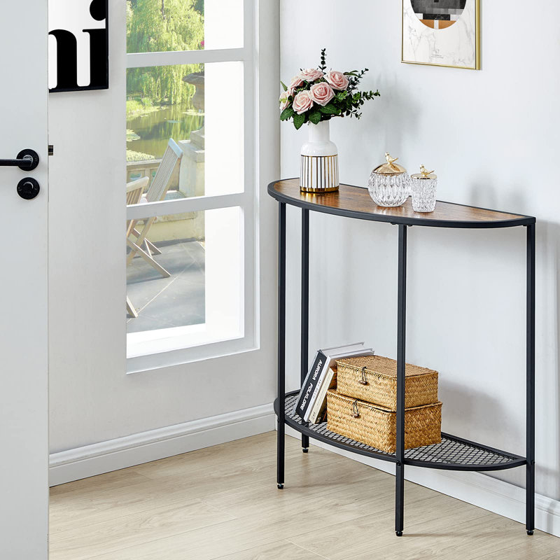 17 Stories 2 Tier Narrow Entryway Half Moon Table with Storage | Wayfair