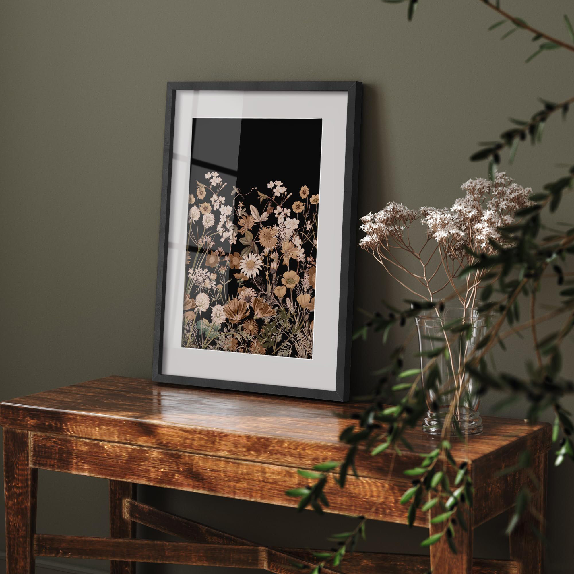 wall26 Dramatic Floral Illustration On Black Background Bold Botanical ...