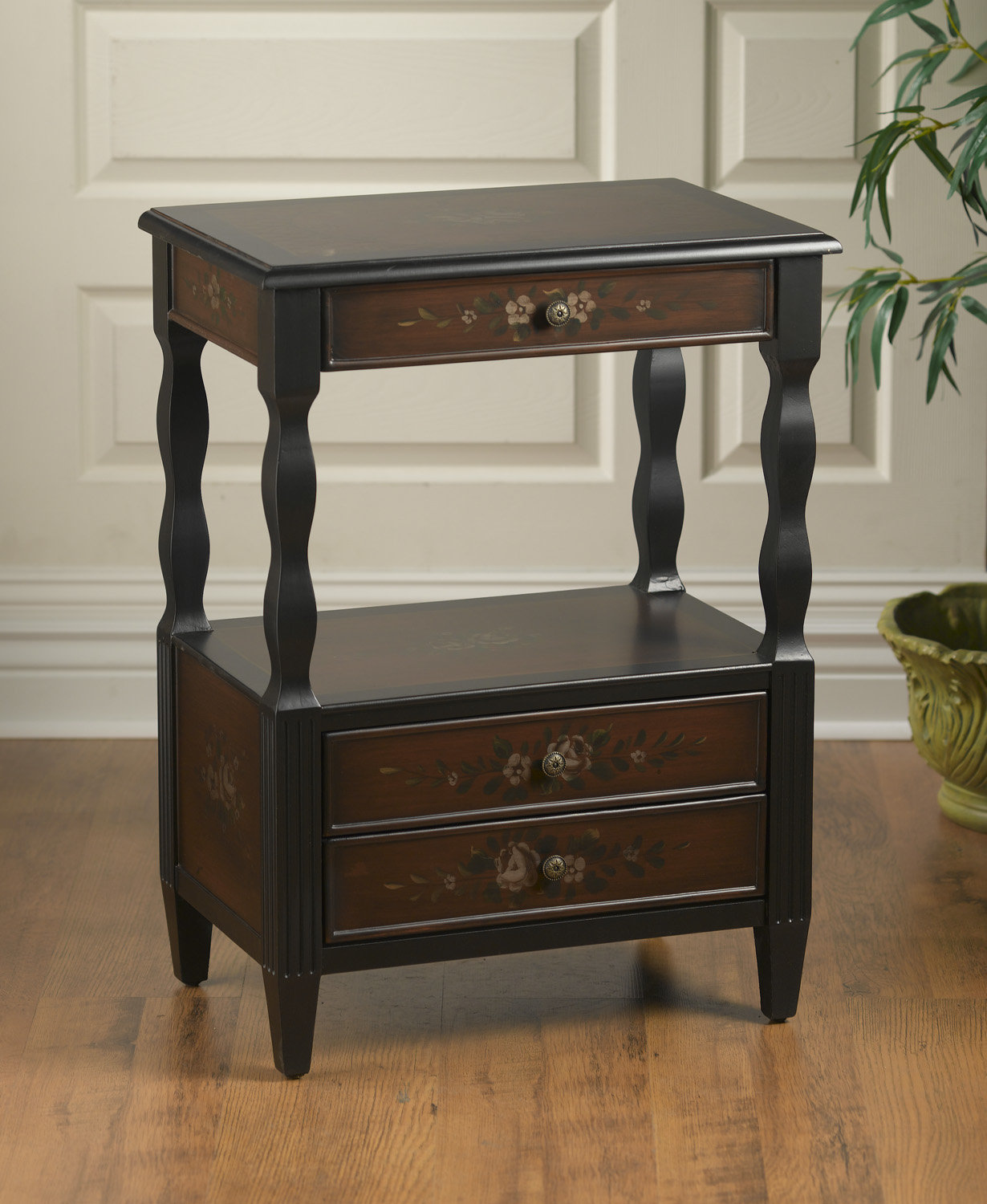 AA Importing Three Drawer End Table in Black and Reddish Brown | Wayfair