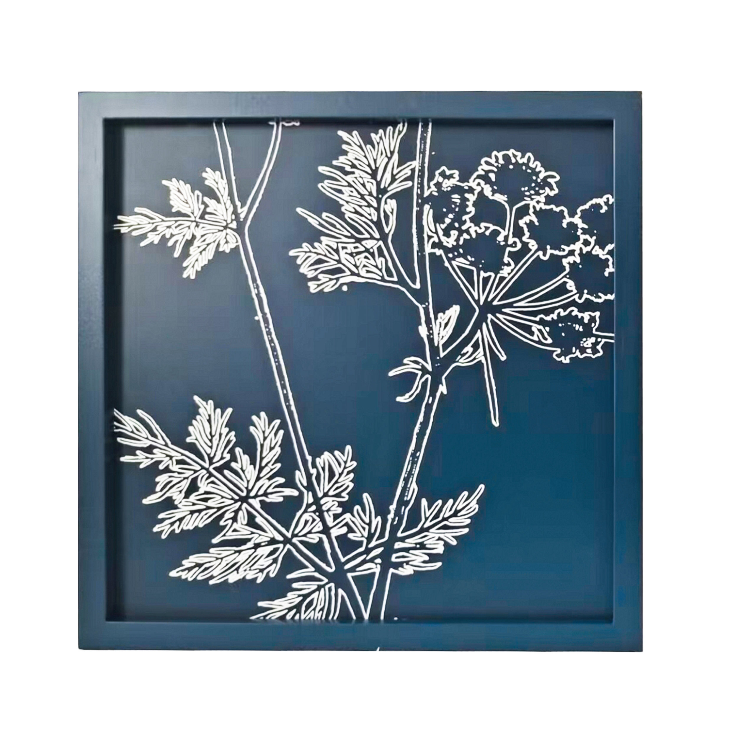 Rosalind Wheeler VIP Wood 12 in. Blue Floral Line Art Wall Decor | Wayfair