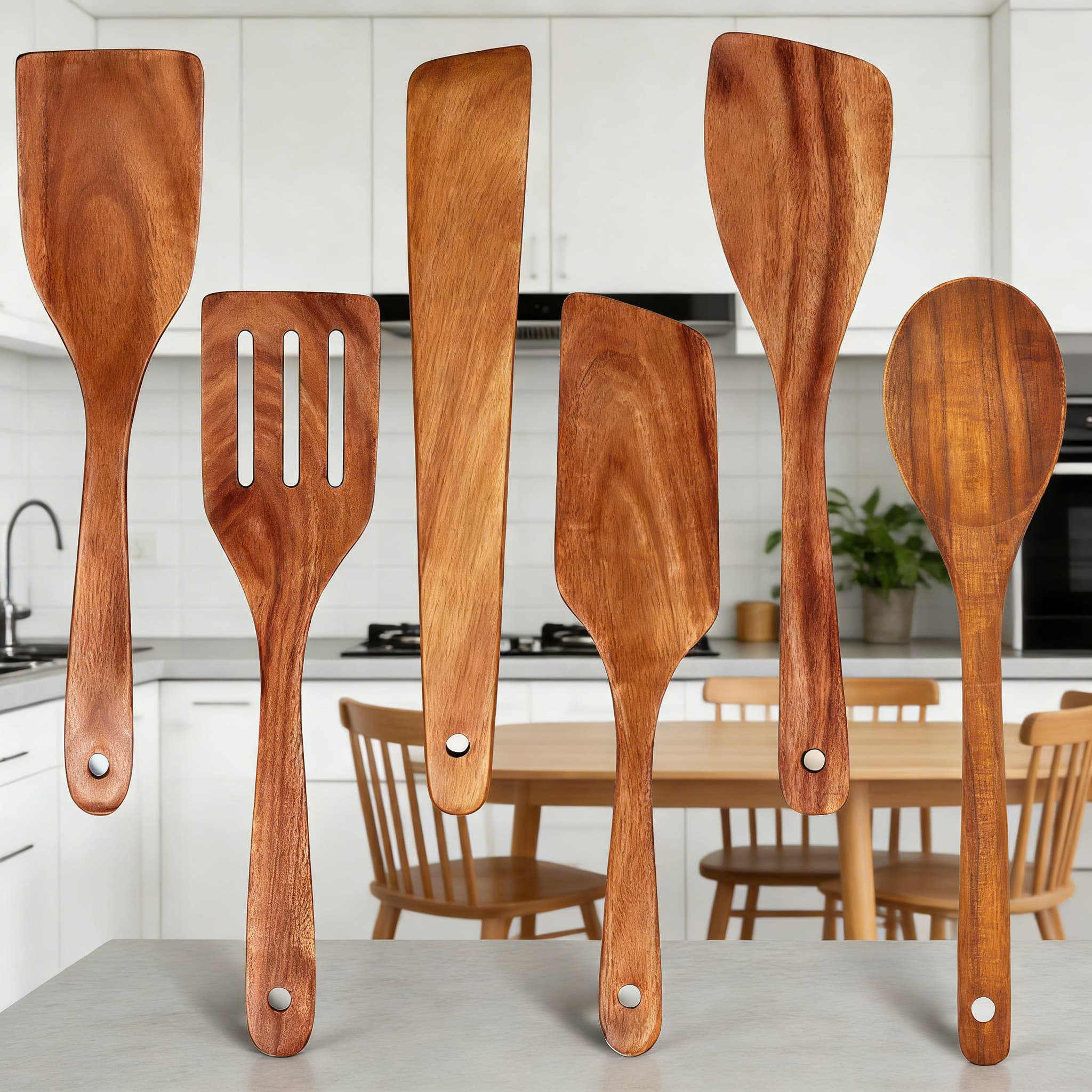 wuyi 6-Piece Teak Wood Spatula Set For Cooking - Non-Toxic Wooden ...