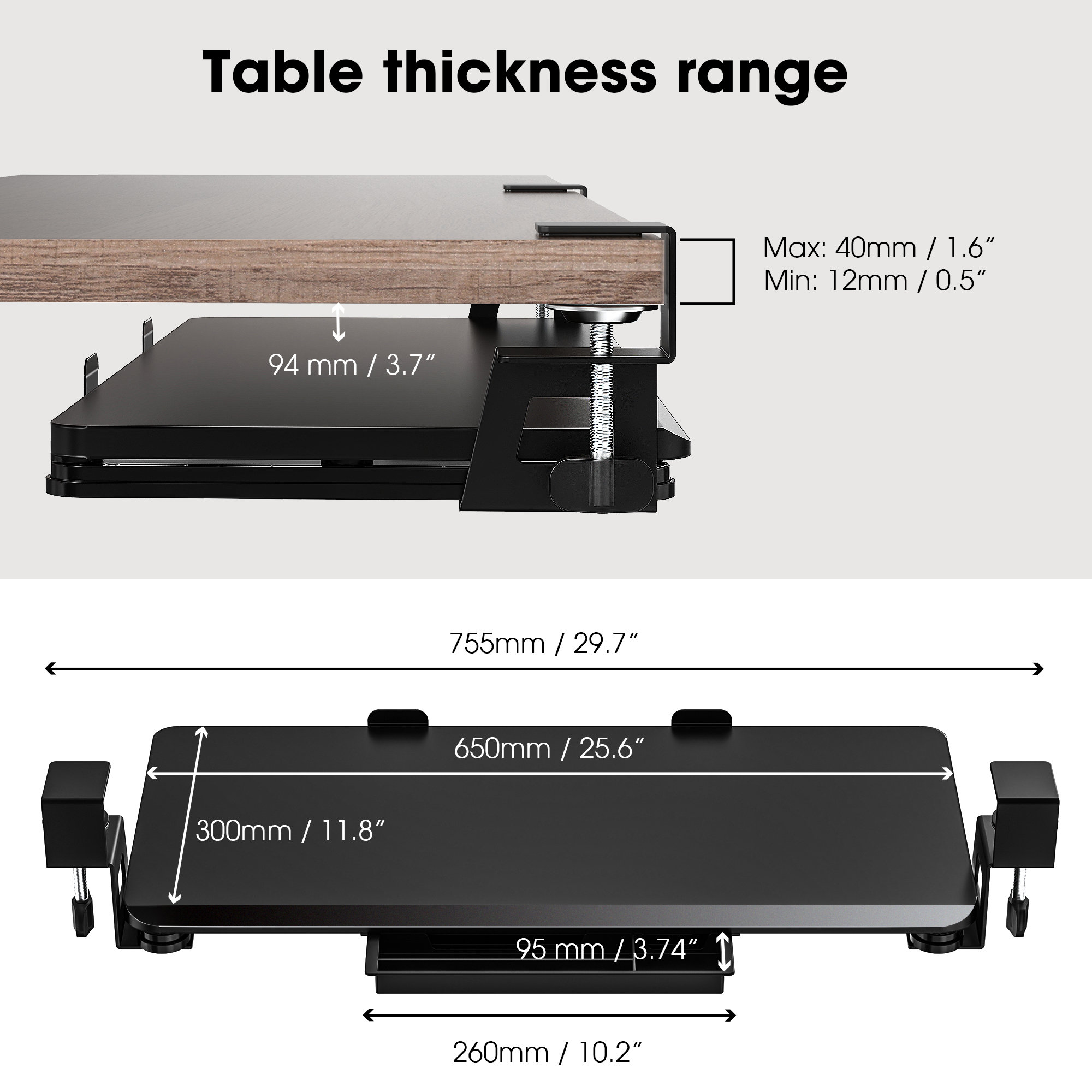Ebern Designs Keyboard Tray Under Desk, Pull Out Keyboard & Mouse Tray ...
