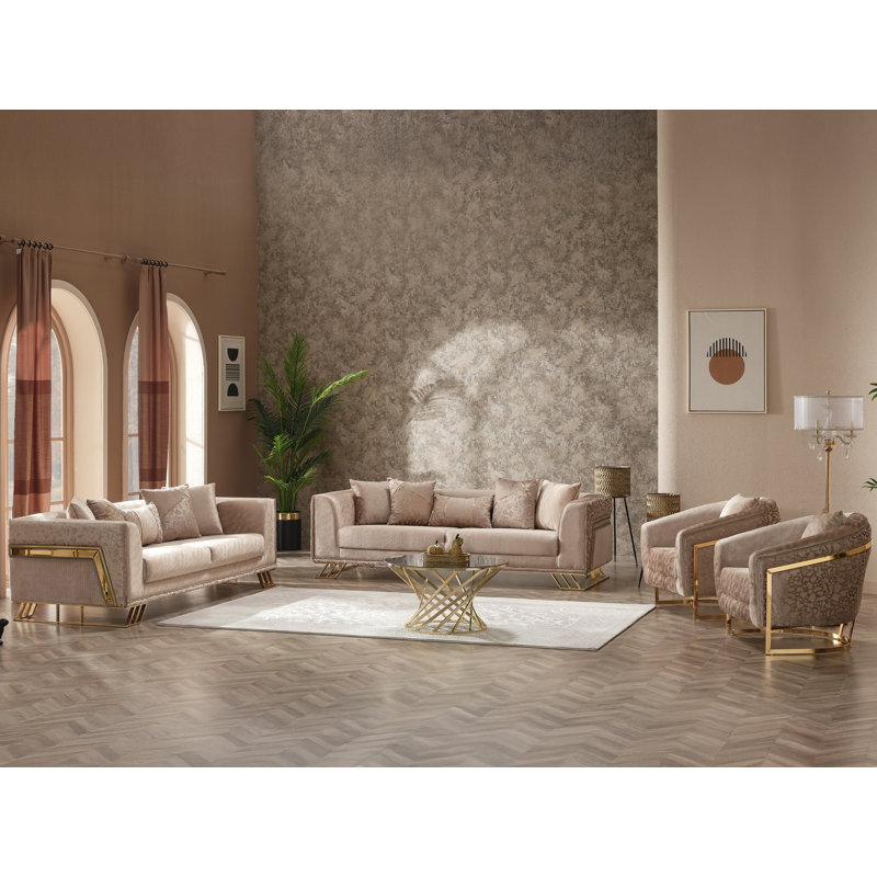 Chilek LLC Elegance 4 Piece Beige Living Room Set | Wayfair