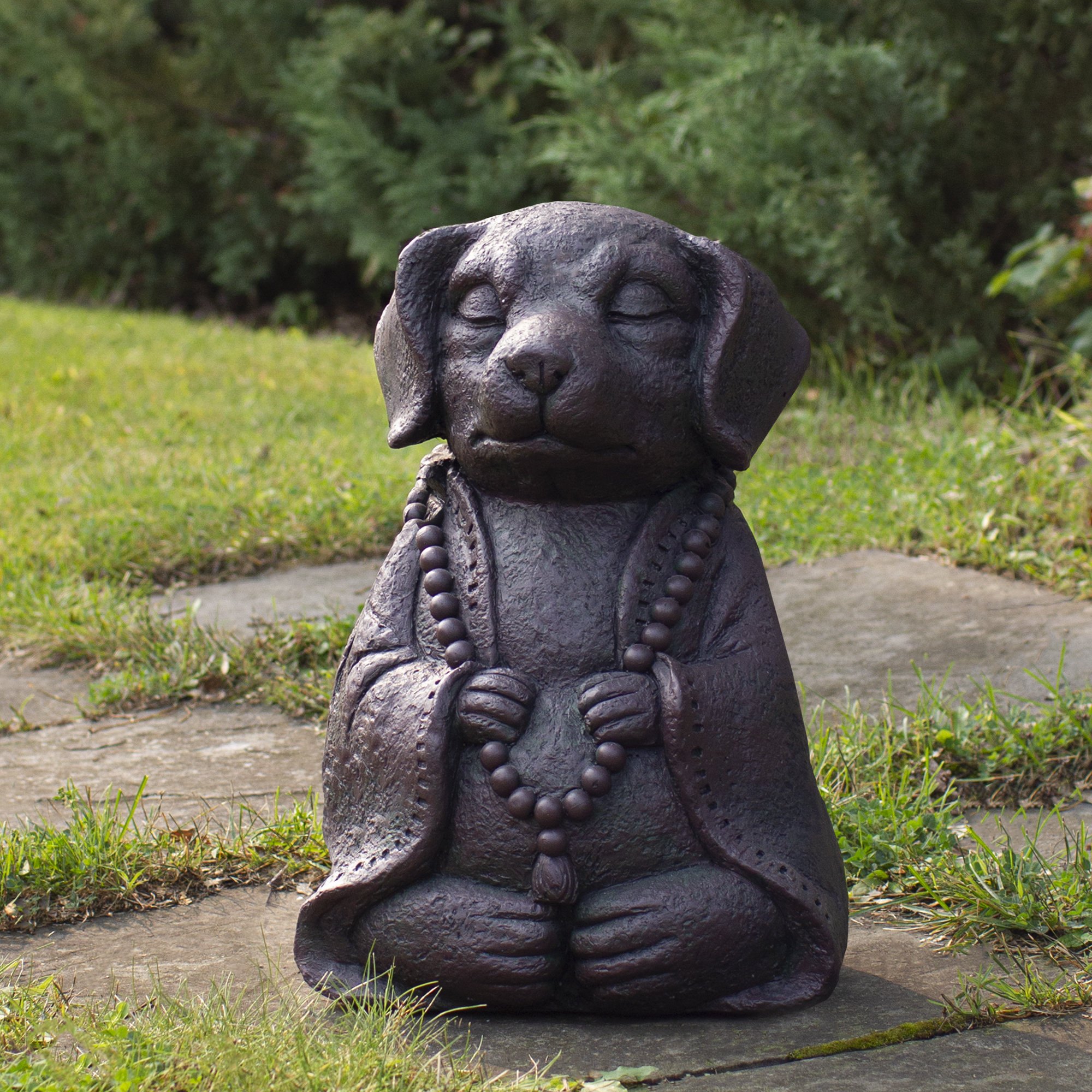 Trinx 17" Dark Gray Meditating Buddha Dog Outdoor Garden Statue | Wayfair