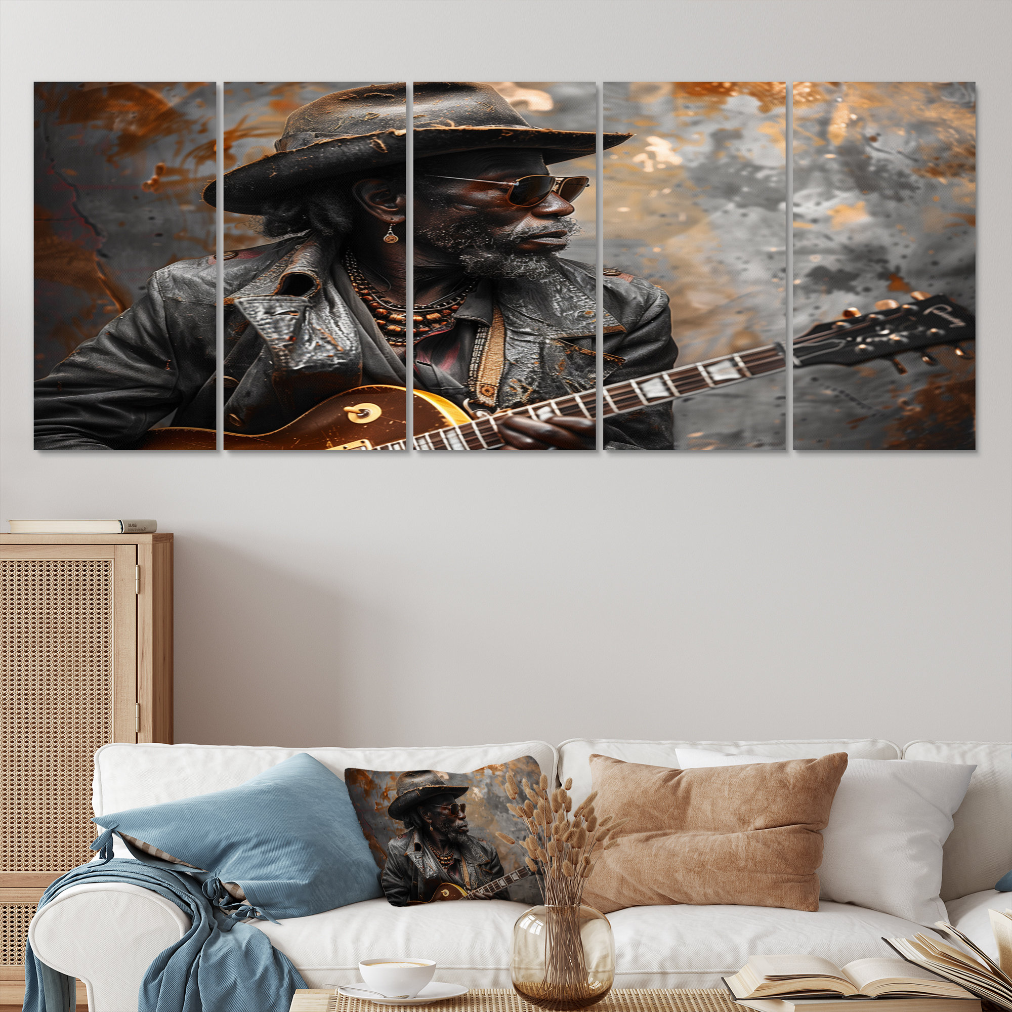 Winston Porter Grey Gold Guitar Music Guru - Music Wall Art Living Room ...