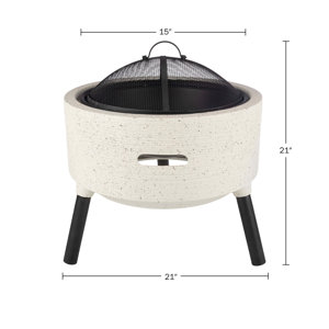 Latitude Run® Outdoor Fire Pit - 21” Round Faux Concrete Firepit - Wood ...