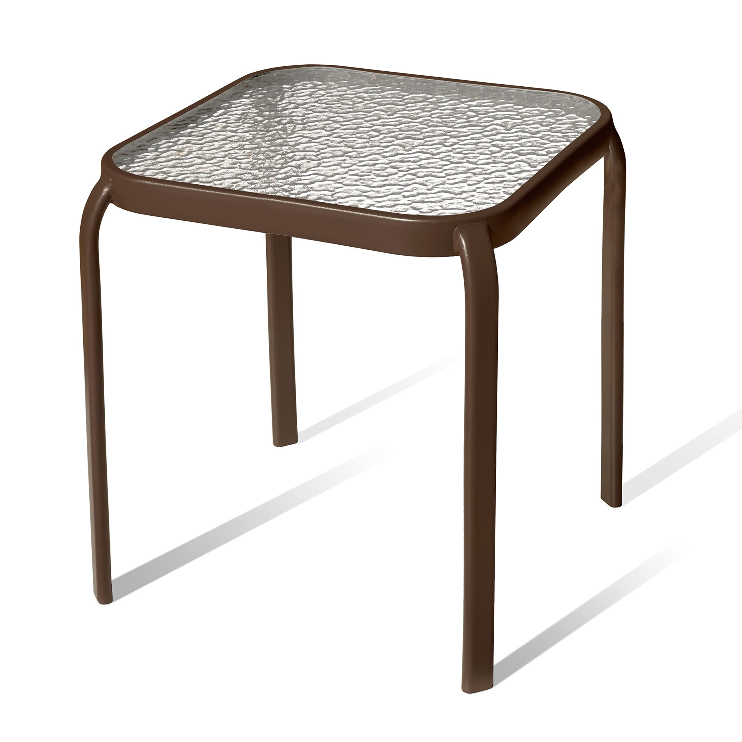 Ebern Designs Bronze Metal Outdoor Side Table With Tempered Glass Top ...