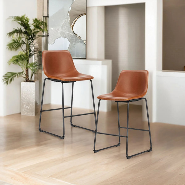 17 Stories Leather 30 Inch Leather Counter Height Bar Stools Bar Stools ...