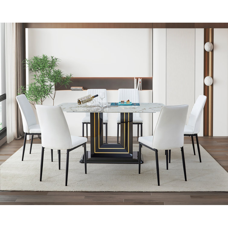 Mercer41 Tykell 7 - Piece Glass Top Trestle Dining Set - Wayfair Canada