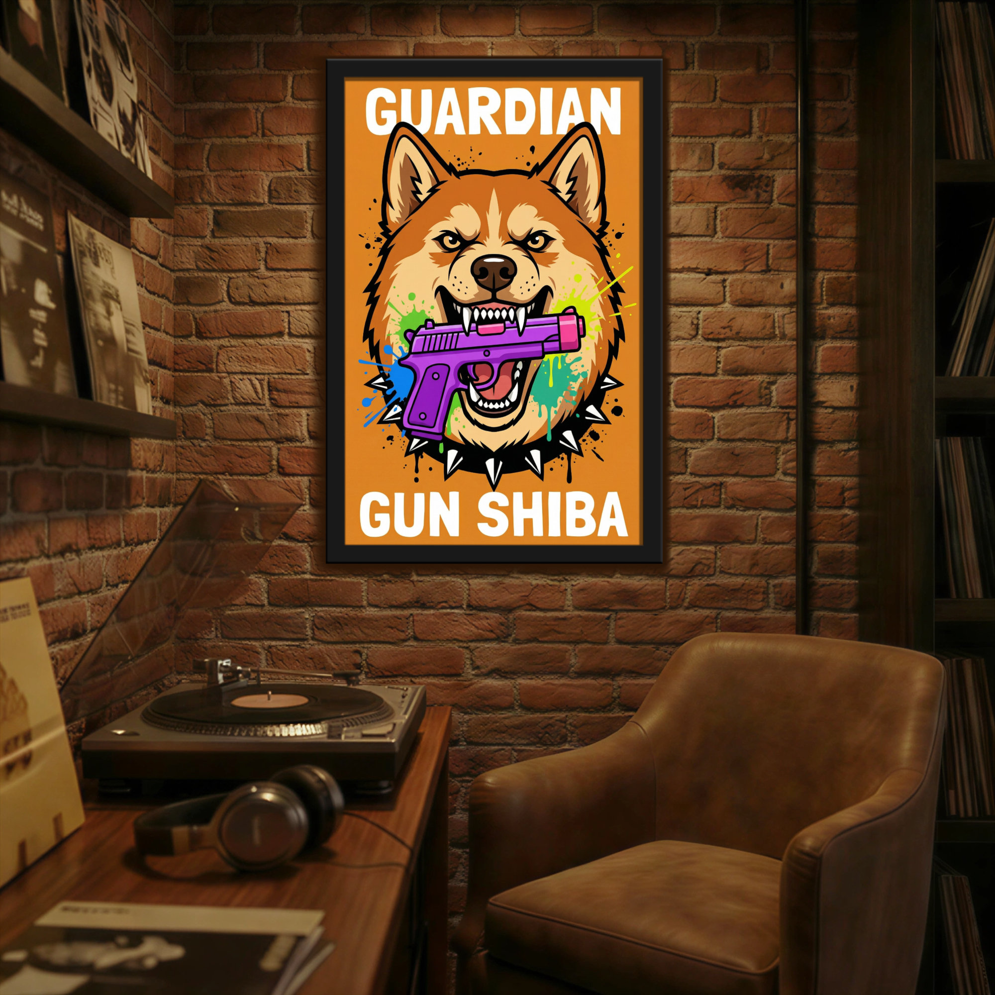Winston Porter Animals Guardian Gun Shiba Dog With Pistol Art | Wayfair