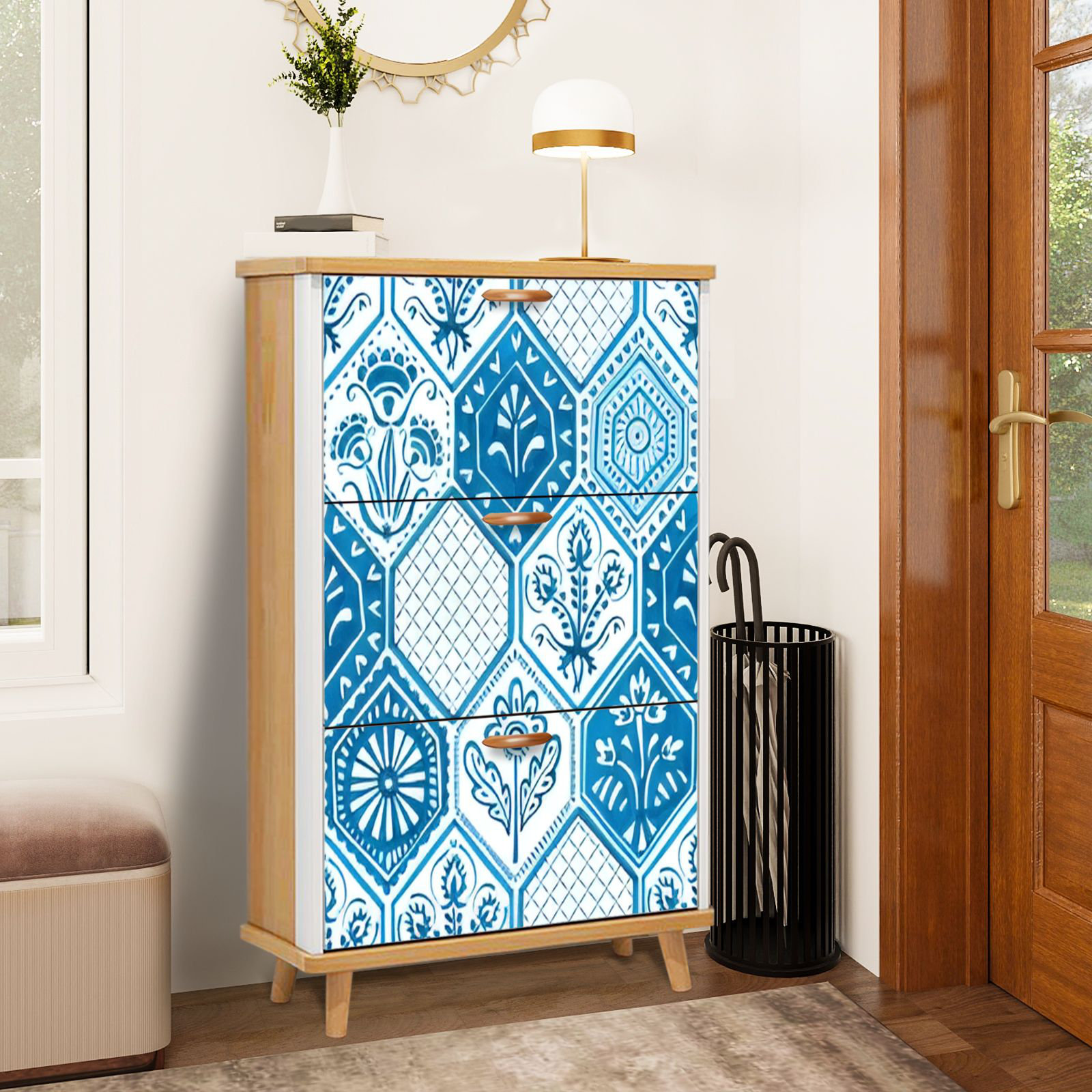 East Urban Home Shoe Storage Cabinet with 3 Flip Drawers for Hexagon ...