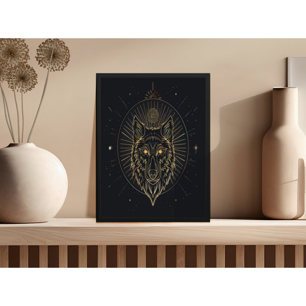 Lark Manor Golden Wolf Aura Symbolic Line Art Illustrated Framed Poster ...