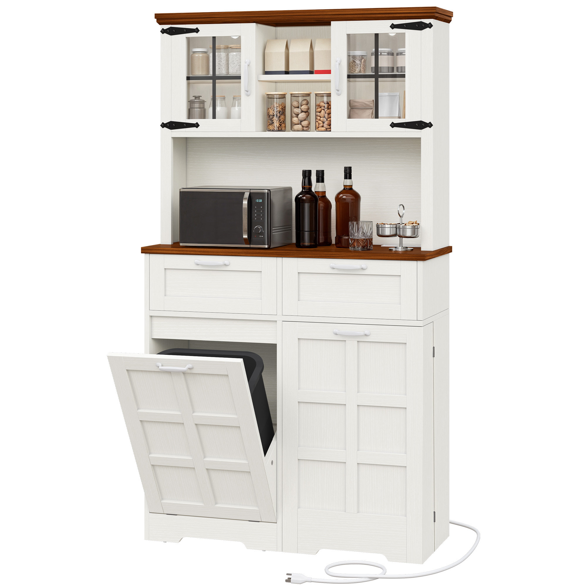 Winston Porter 69'' H Kitchen Pantry Cabinet With Tilt-Out Trash Can ...