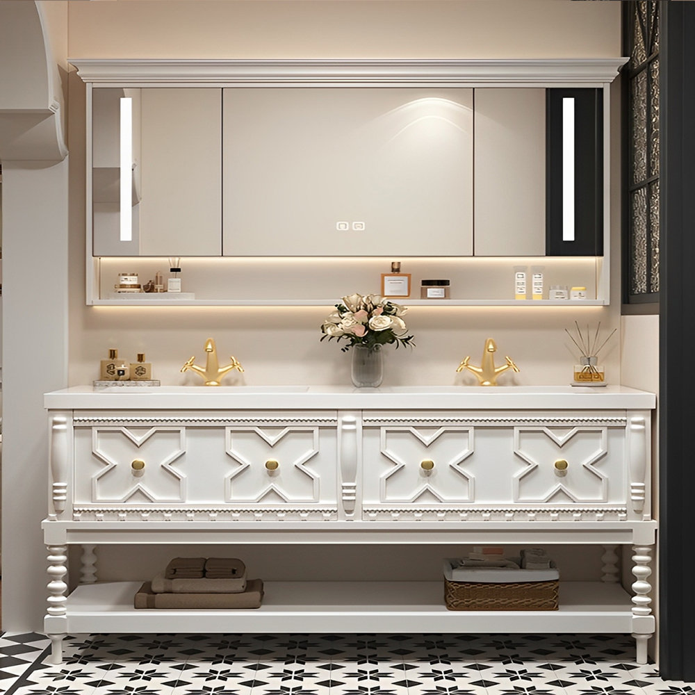 Rebrilliant French-style retro double-basin bathroom cabinet | Wayfair