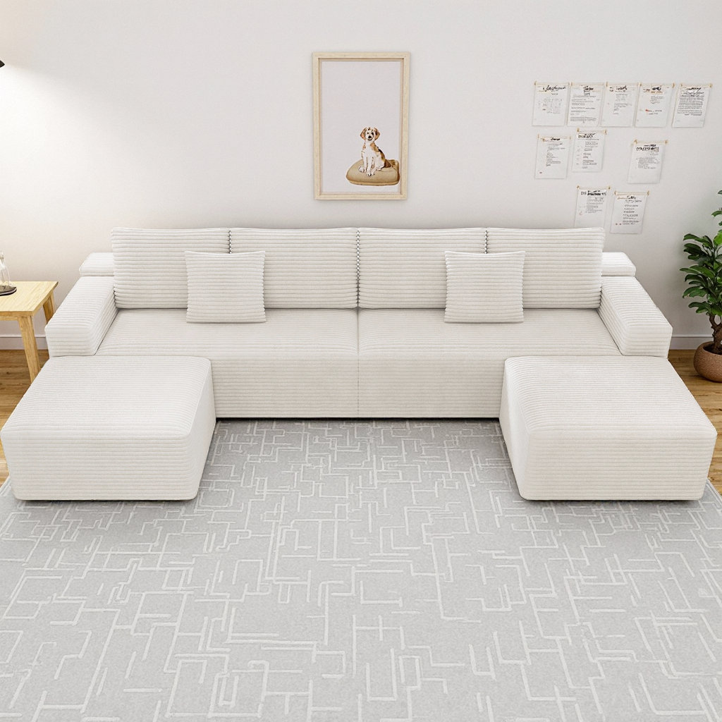 Latitude Run® U-Shaped Sectional Sofa with 2 Ottomans, Plush Corduroy ...