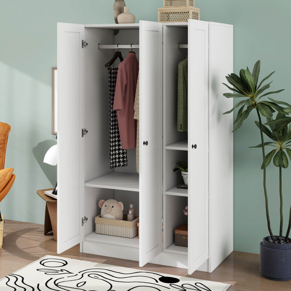 Latitude Run® Freestanding Wardrobe, 3 Door Louvered Wardrobe With ...