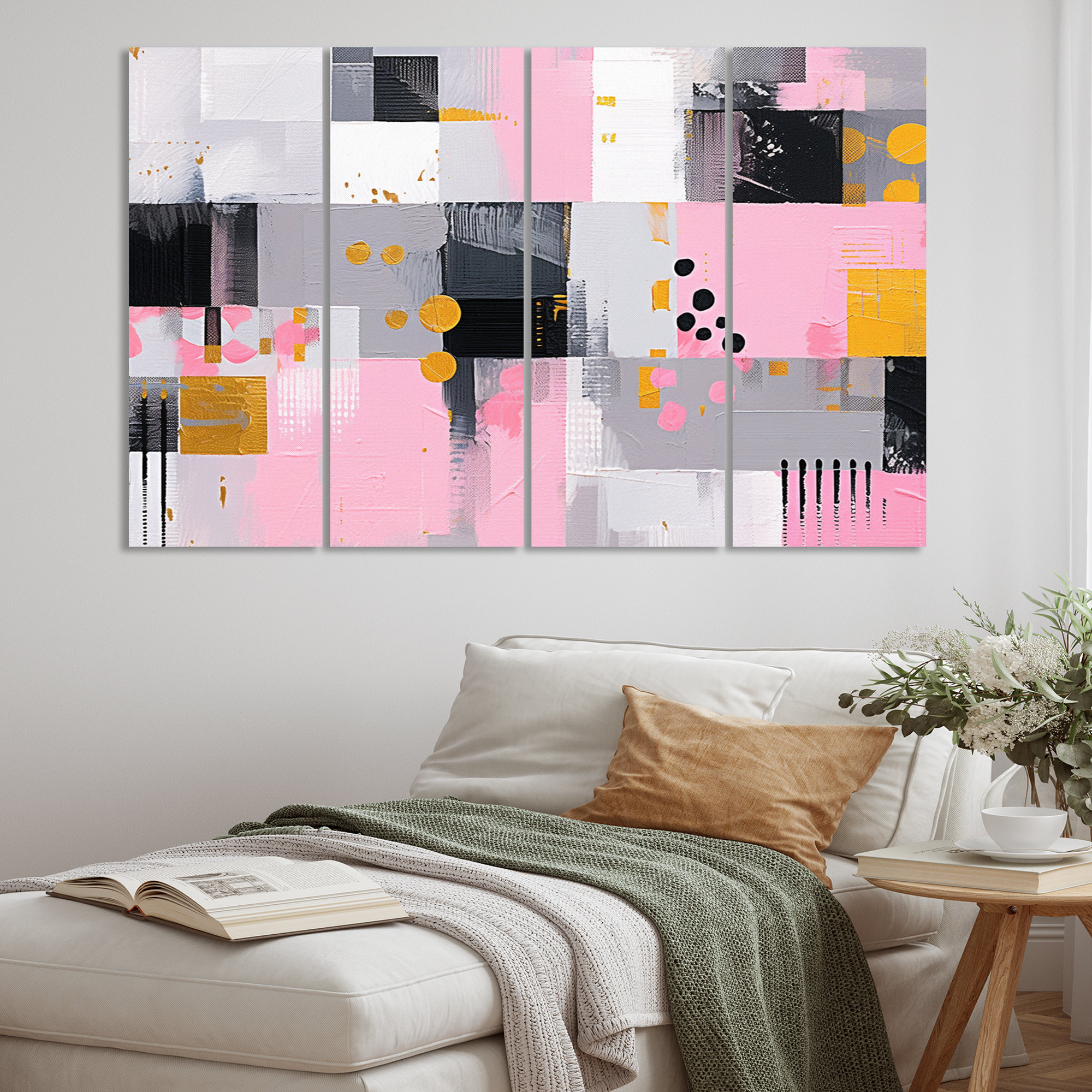 Design Art Grey Pink Symmetrical Abstract - Cubism Metal Wall Art ...