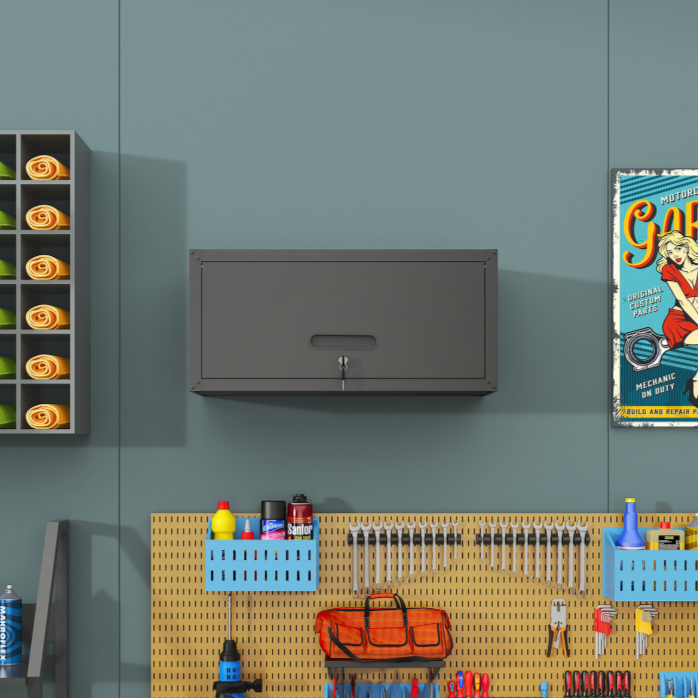 17 Stories Heavy Duty Metal Wall Mounted Tool Storage Cabinet Steel ...