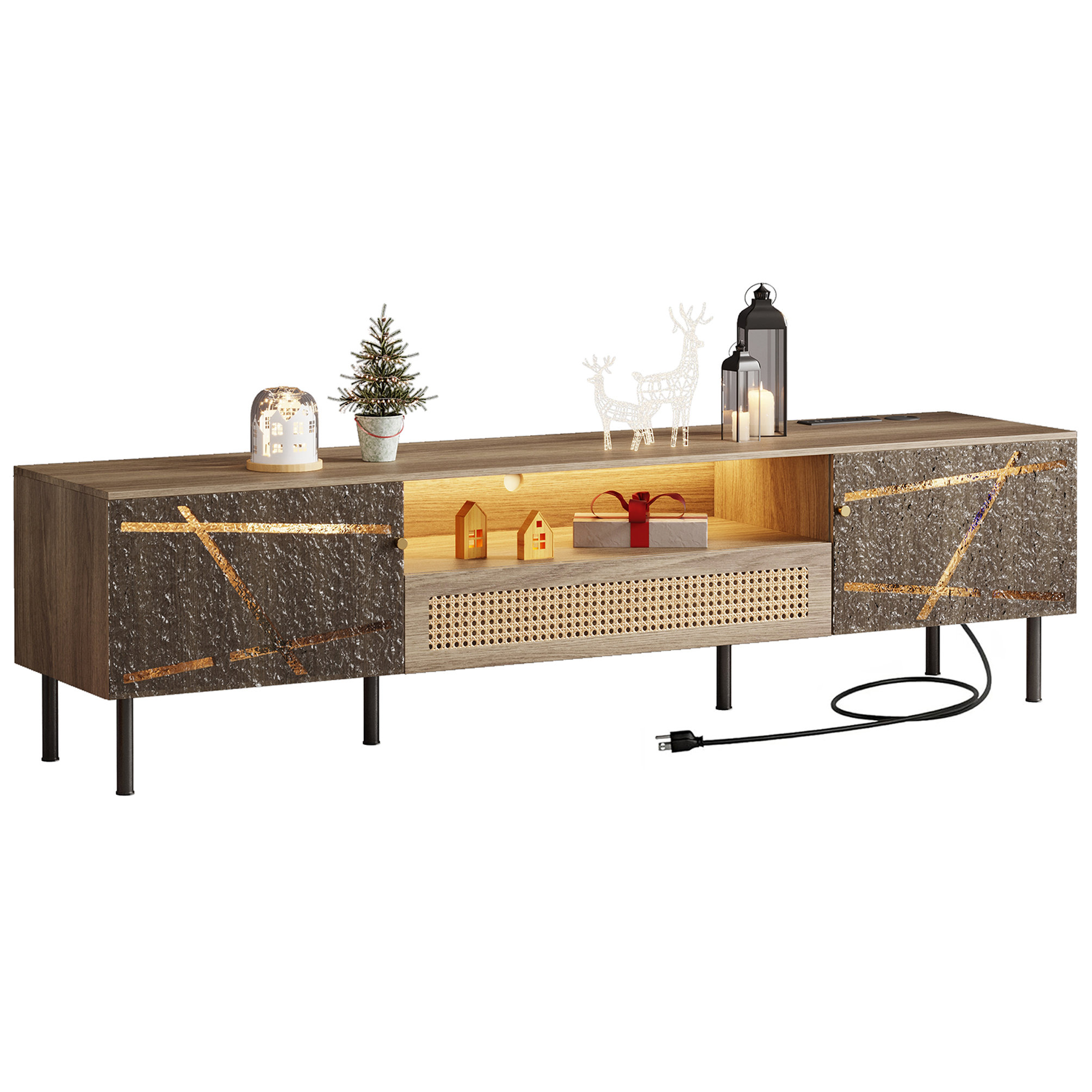 Wrought Studio TV Stand, LED Gaming Console With Power Outlet, Mid ...