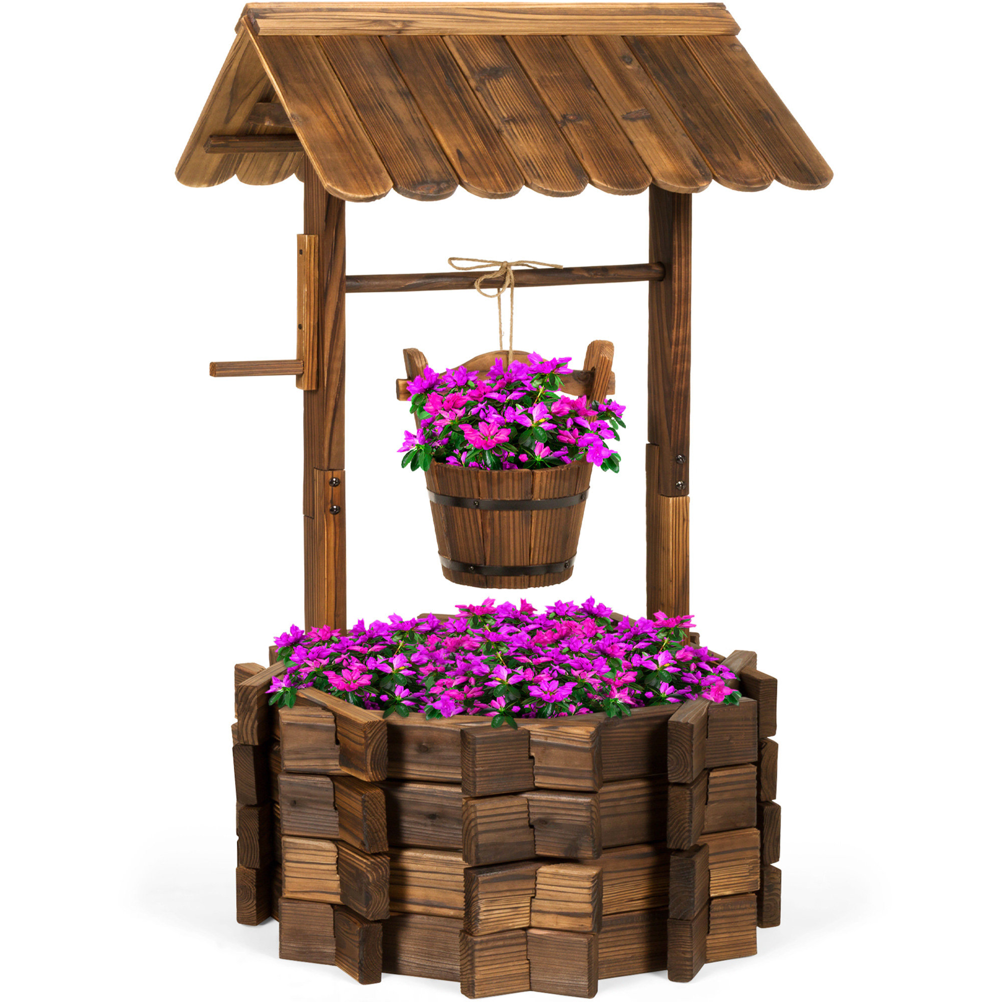 Millwood Pines Camillya Rustic Wooden Wishing Well Planter Outdoor ...