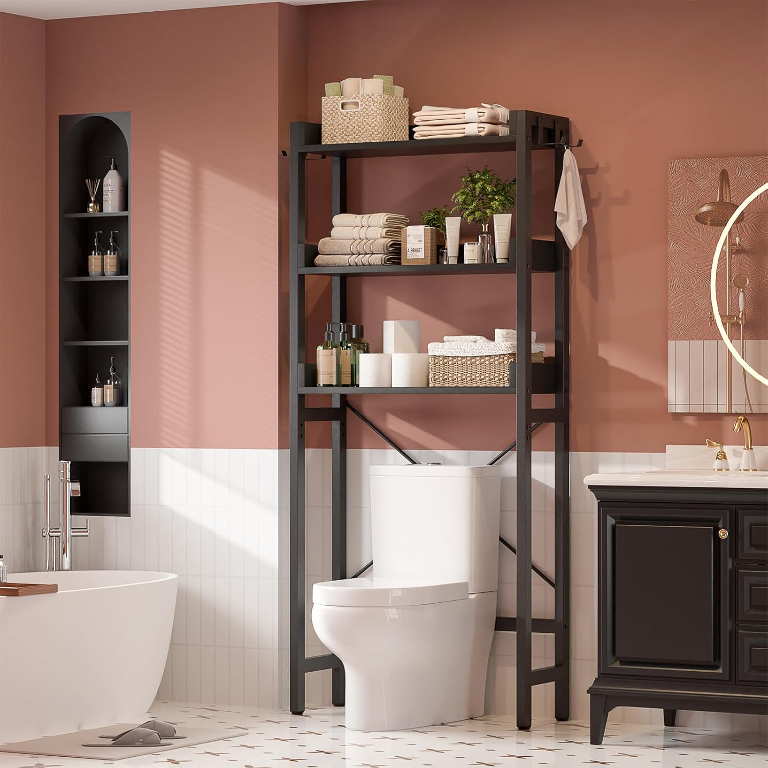 17 Stories Toilet Storage Rack, Toilet Three-Tier Bathroom Organizer ...