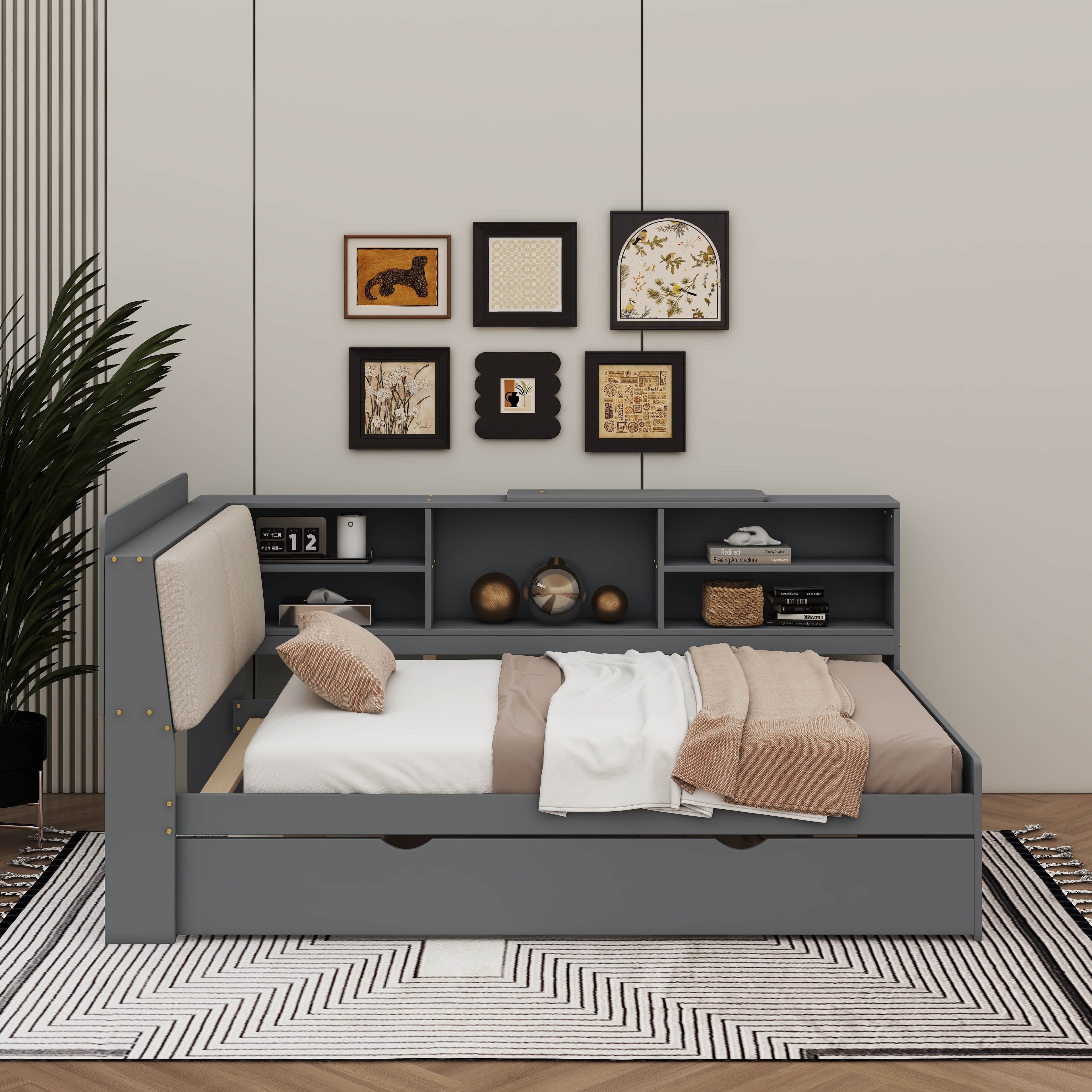 Latitude Run® Functional Platform Bed With Pull Out Trundle Shelving ...