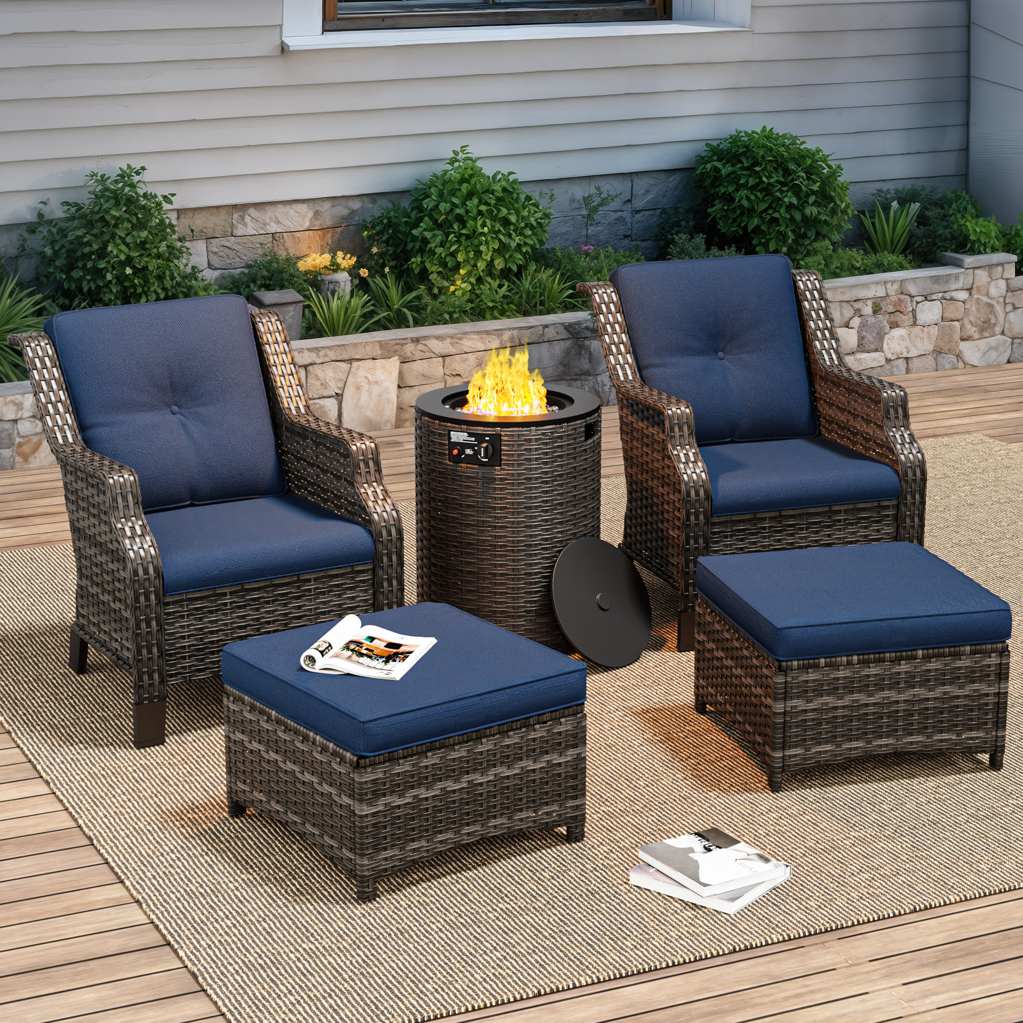 Red Barrel Studio® 2-Person Outdoor Patio Conversation Rattan Seating ...