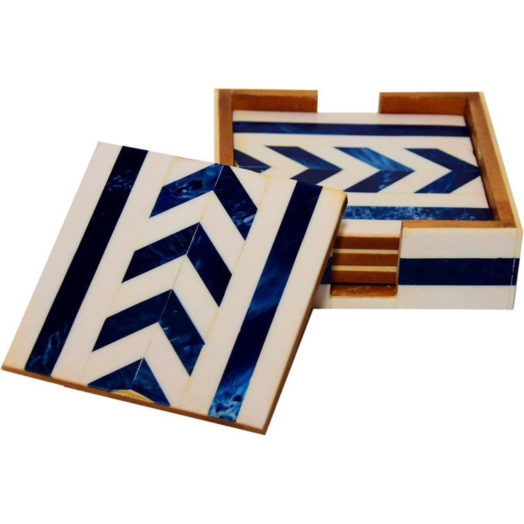 Lavish Touch Wood Square Coaster Set With Holder | Wayfair
