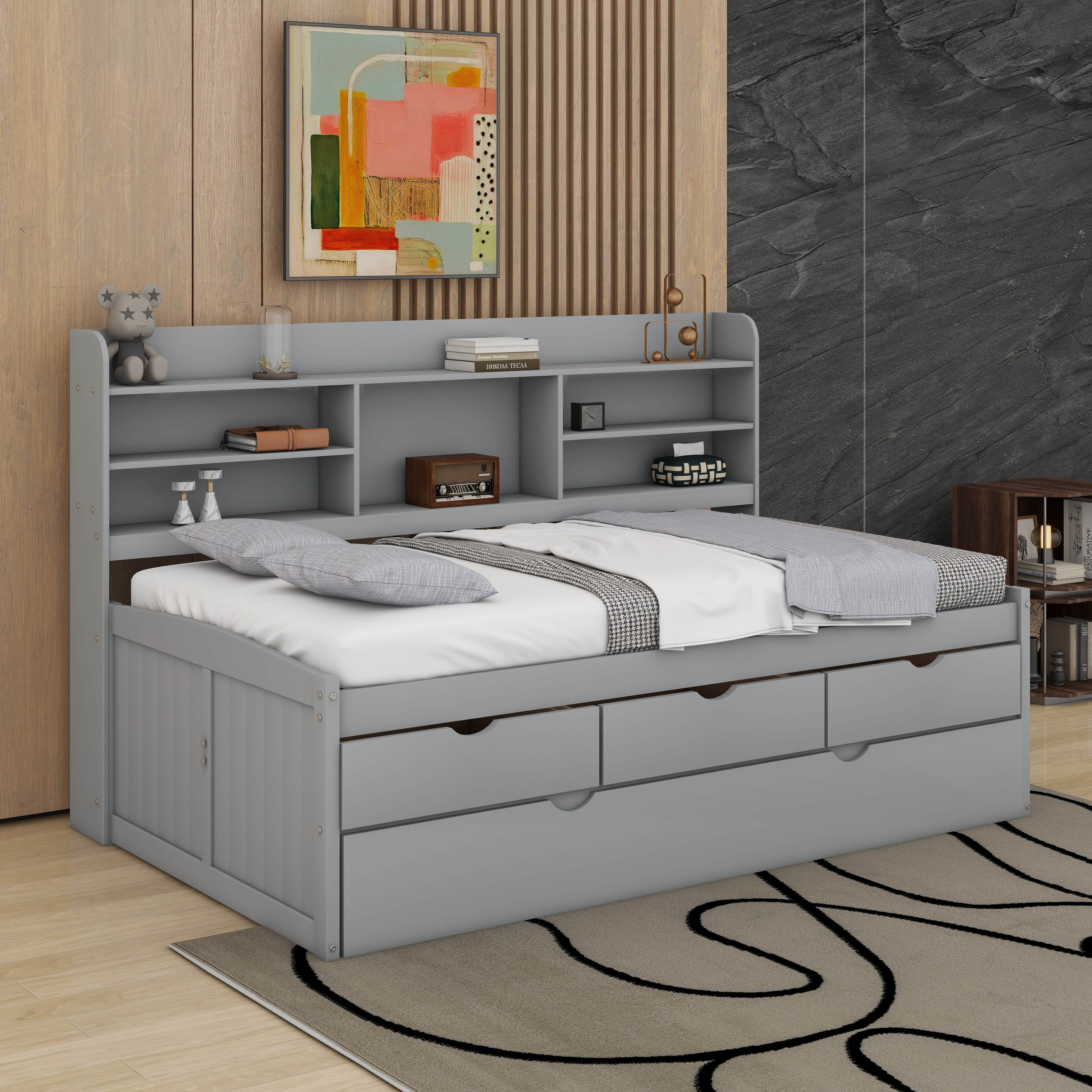 Lark Manor™ Twin Size Captain Bed With Bookshelves,Drawers And Trundle ...