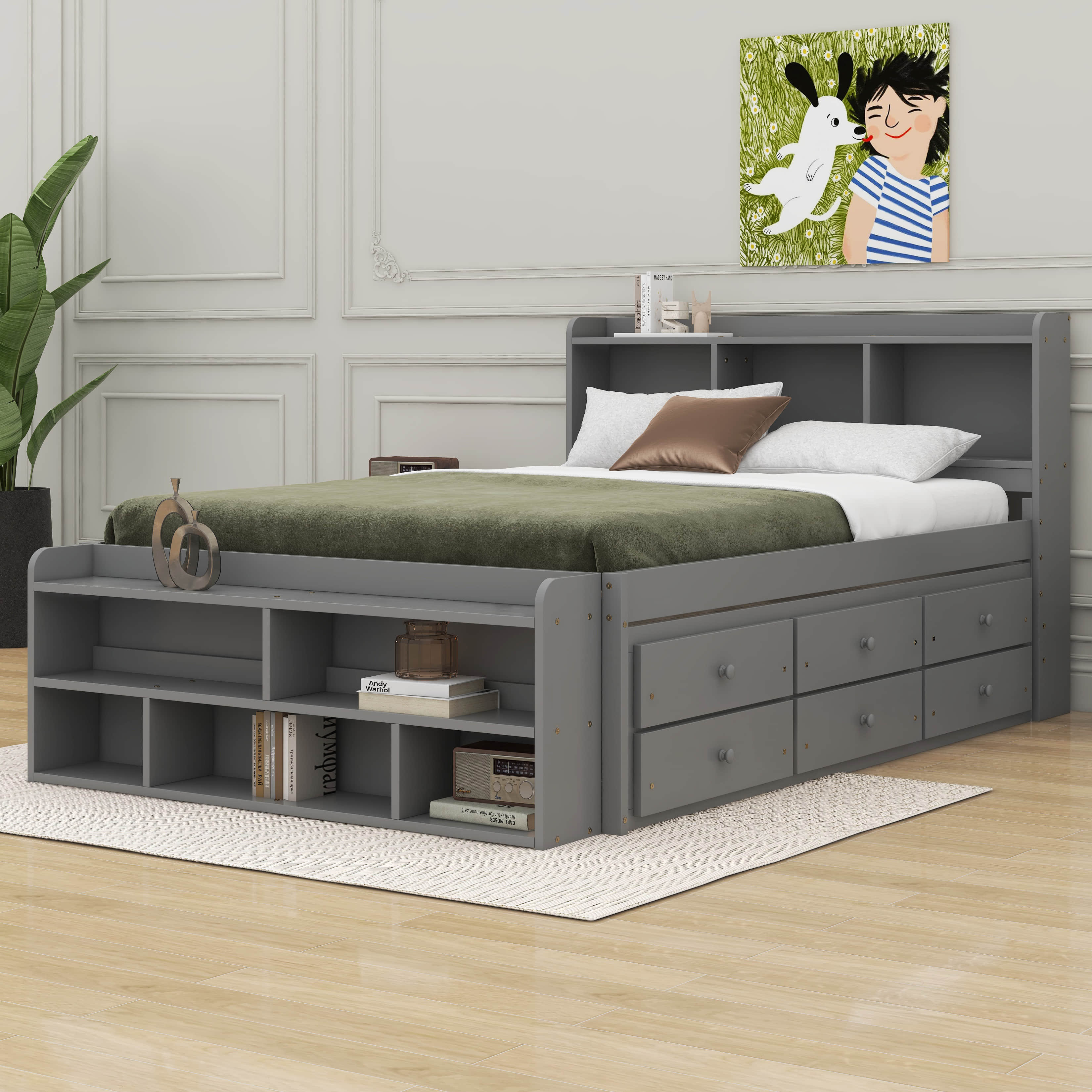Latitude Run® Ethelred Full Bed With Bookcase Headboard, Drawers And ...