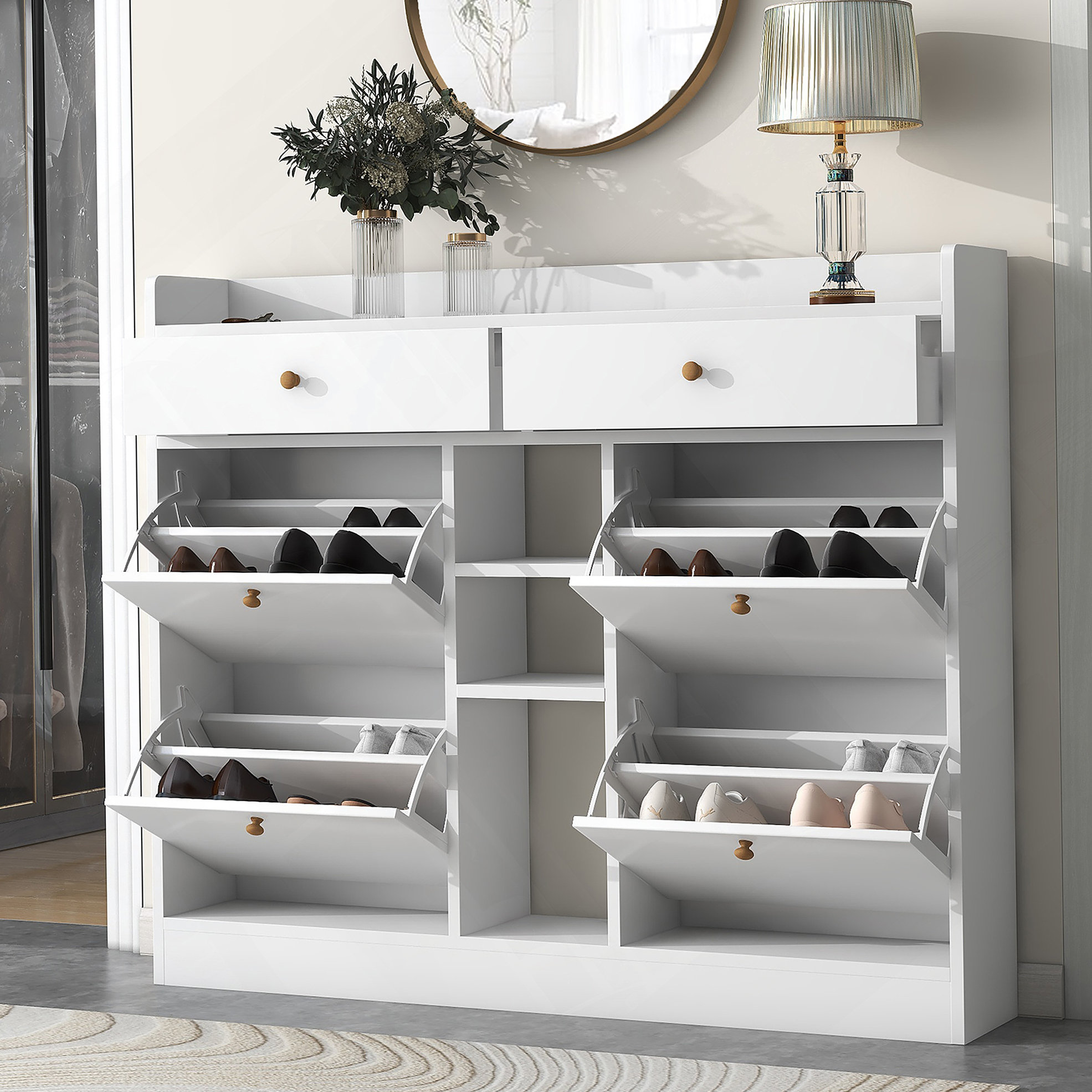 Latitude Run® Modern Shoe Cabinet with 4 Flip Drawers, Multifunctional ...