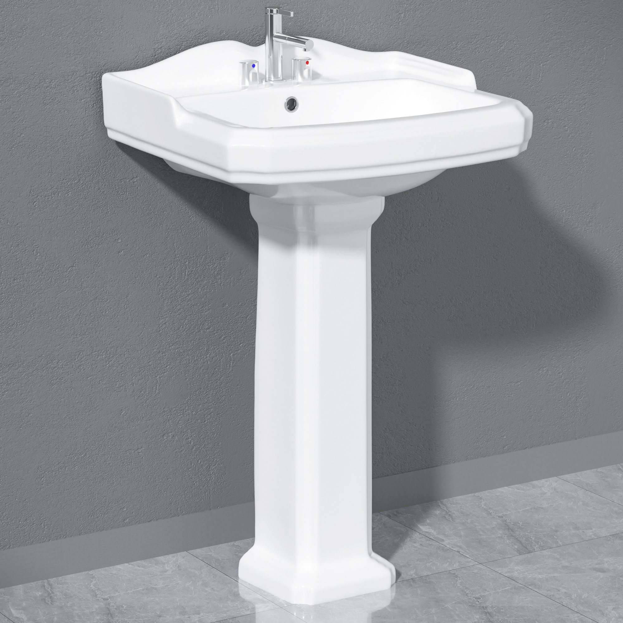 Aguamaph 23 in. Pedestal Combo Bathroom Sink White Vitreous China ...