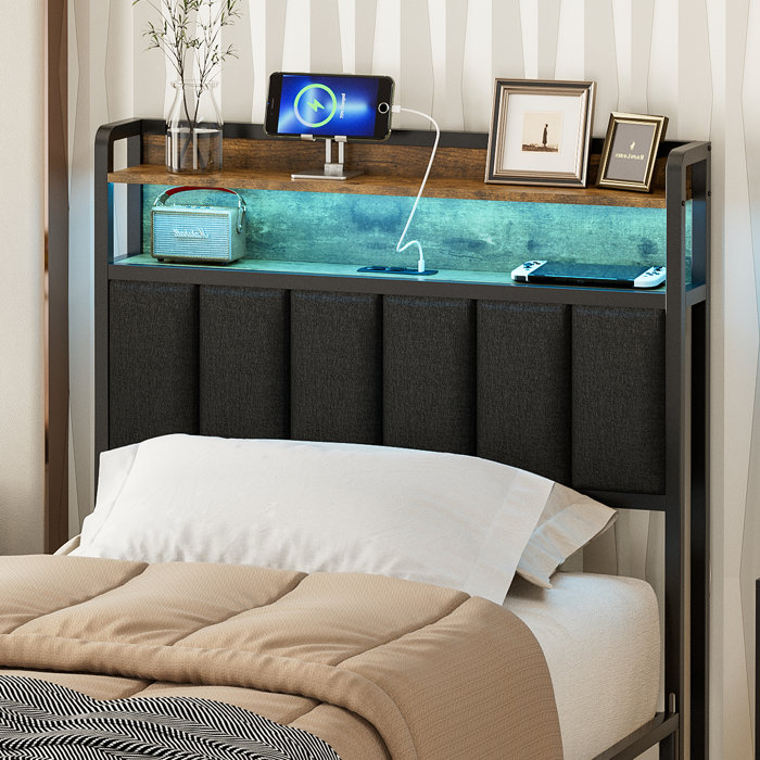 Wrought Studio Idrish Upholstered Storage Headboard With Led Lights And ...