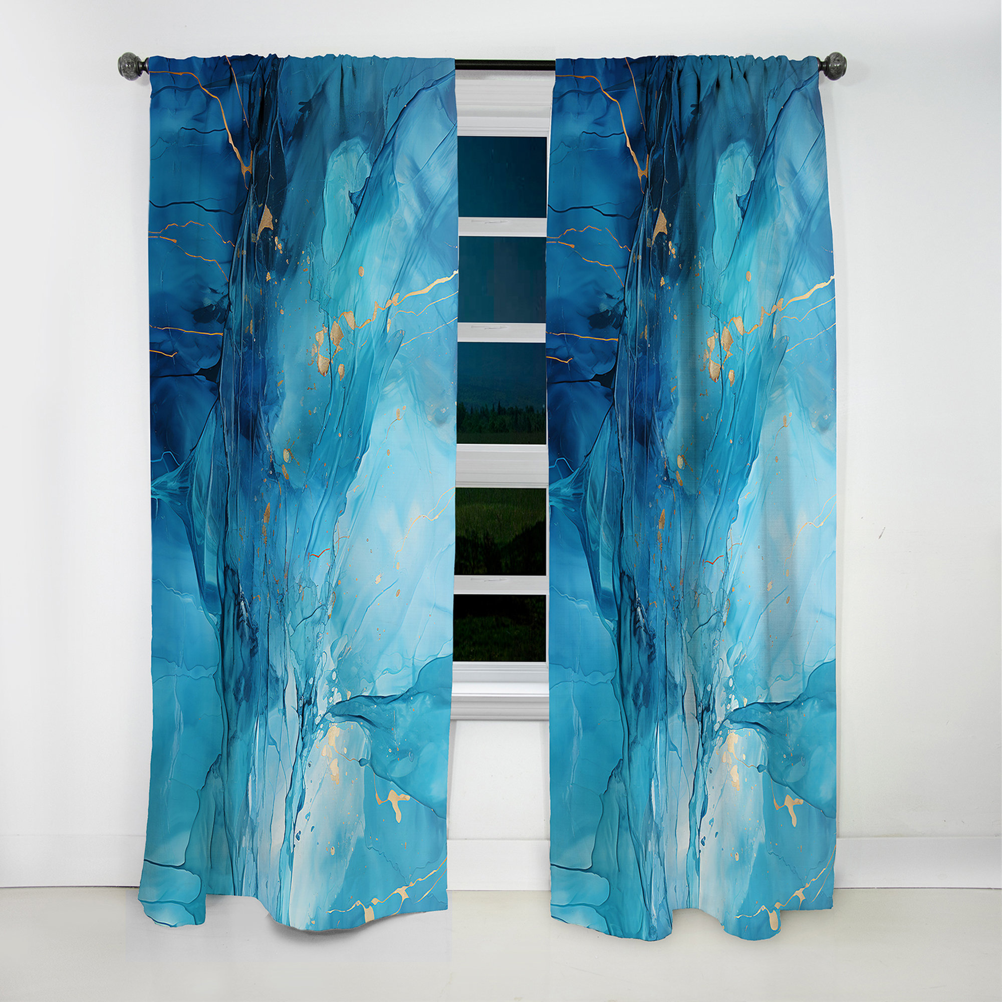 Design Art Blue And White Cool Water Drip - Drip Painting Curtain ...