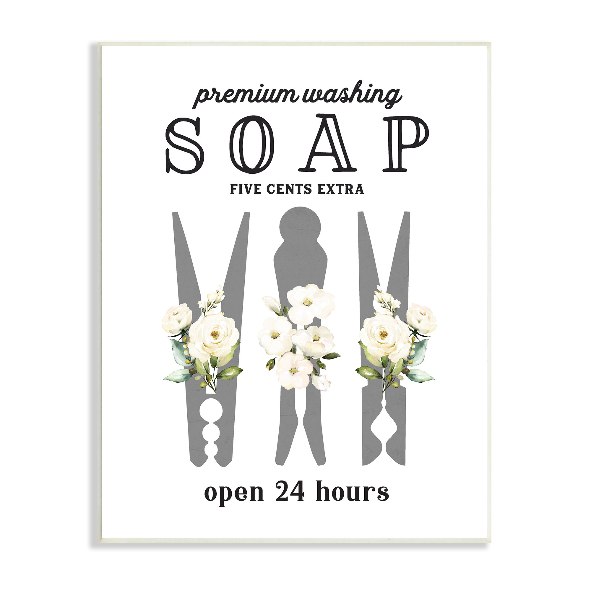 Stupell Industries Floral Clothespin Silhouette Vintage Script Soap ...