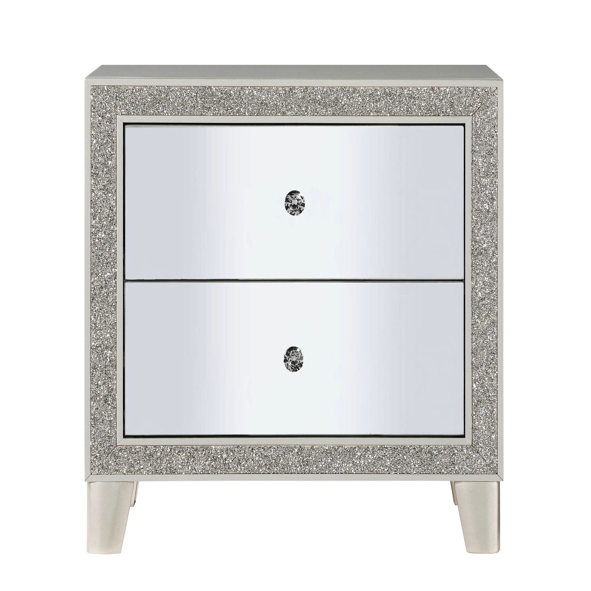 Everly Quinn Champagne Nightstand With 2 Drawers - Mirrored & Felt ...