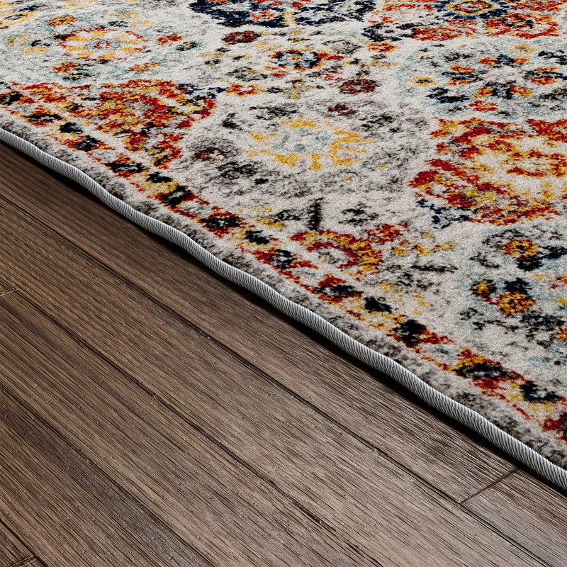 Bungalow Rose Drogo Oriental Orange/Navy/Gray Area Rug | Wayfair