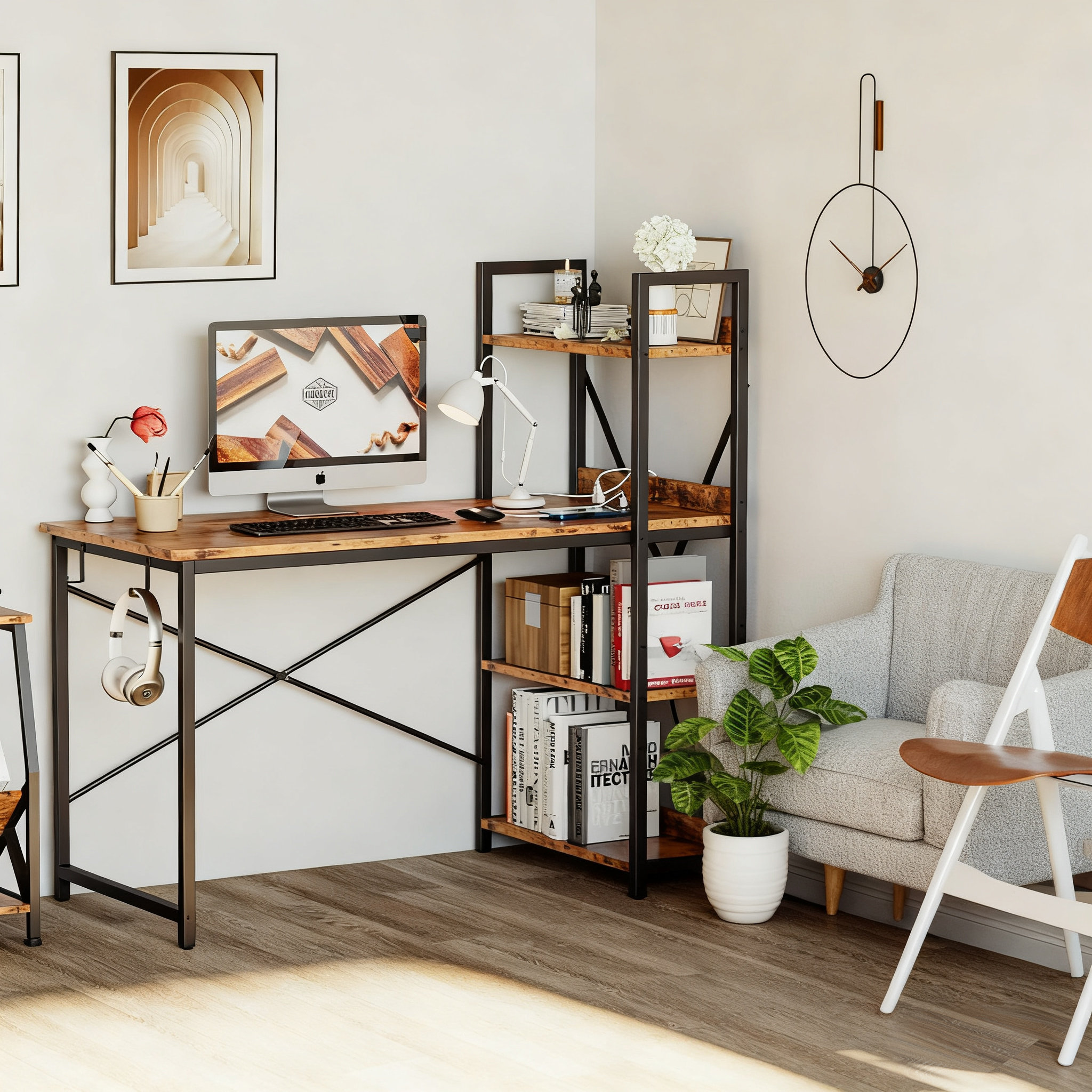 17 Stories Sarahlouise Computer Desk with Power Outlet & Storage ...