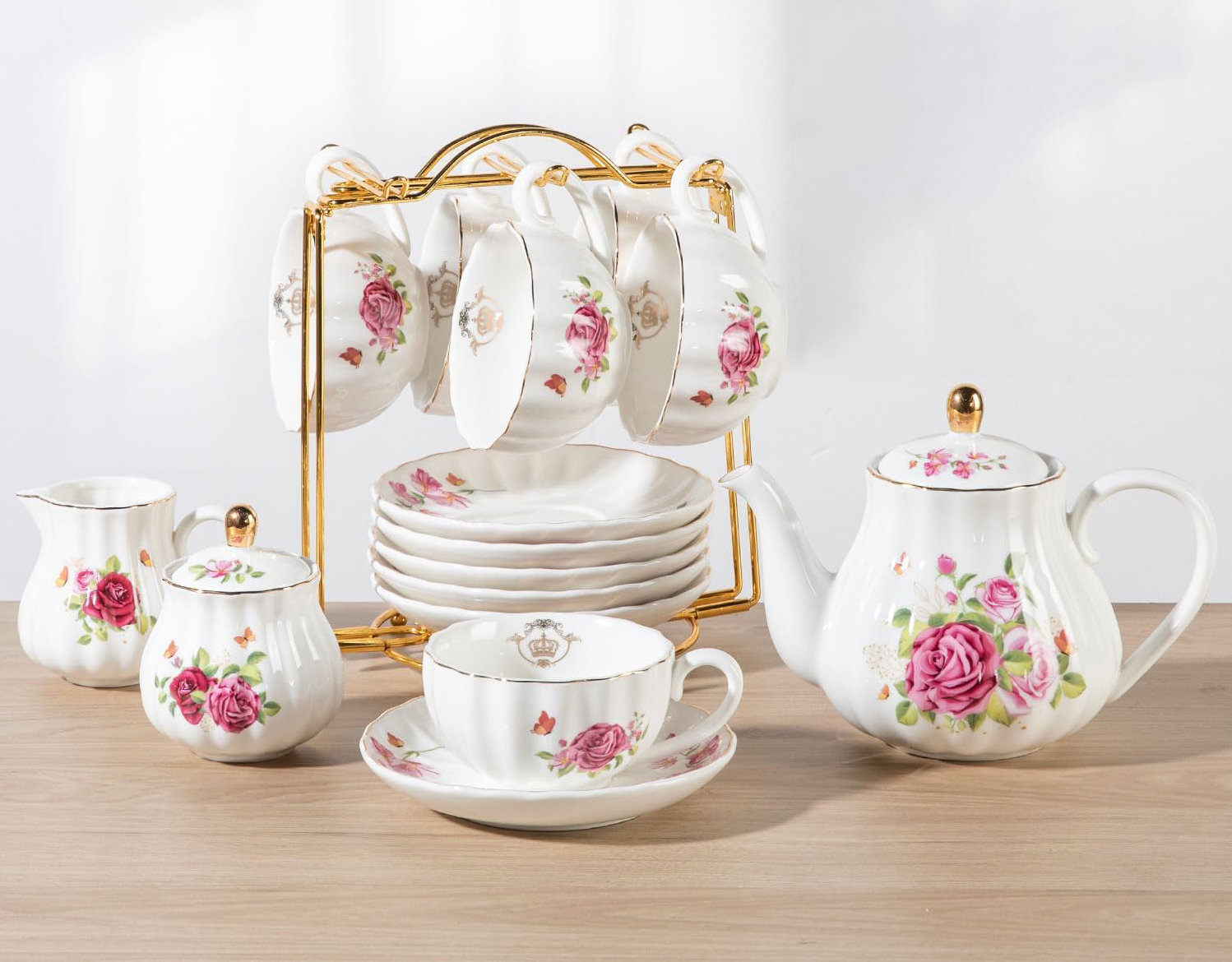 Bloomsbury Market Flower Porcelain Tea Sets 22 Pieces British Royal ...