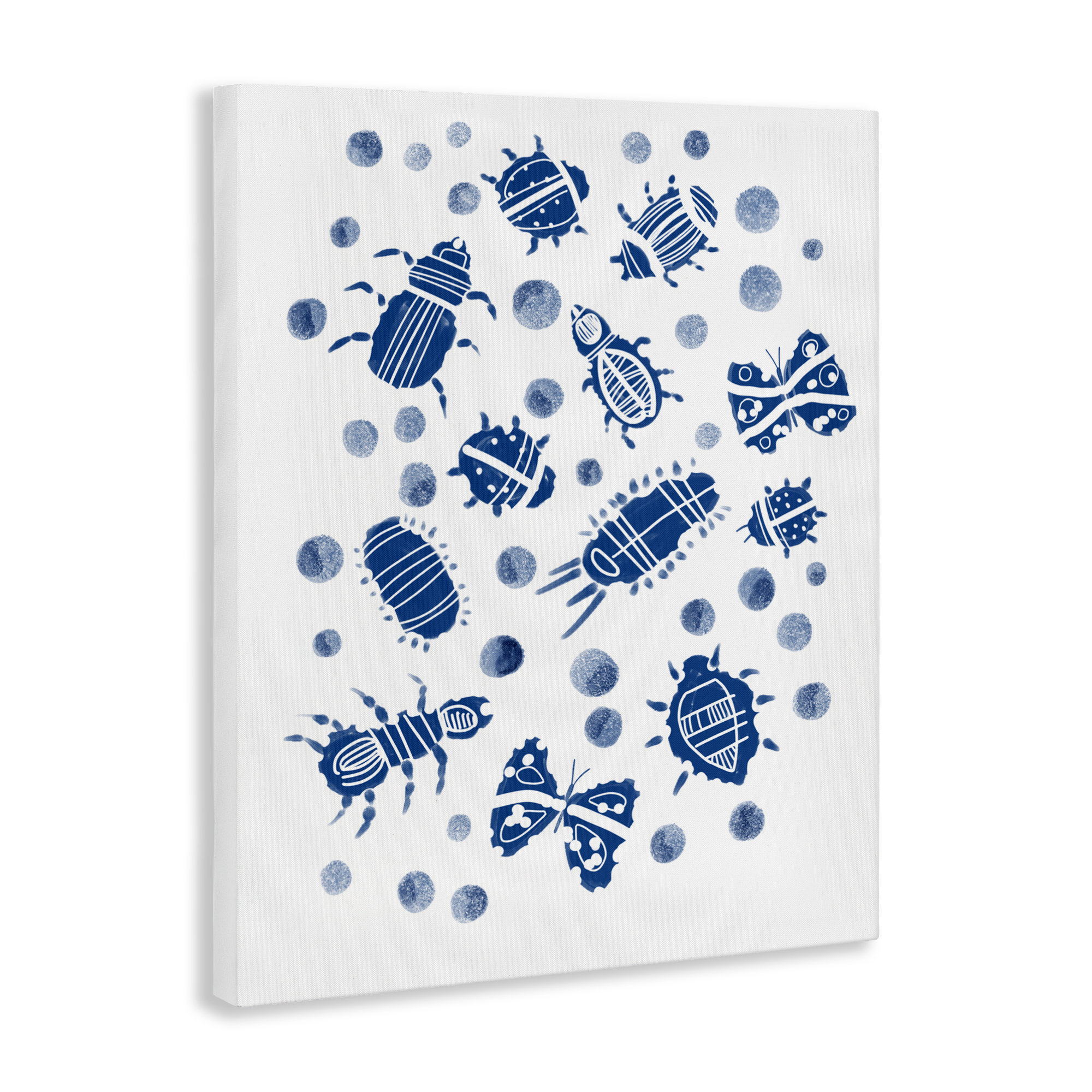 Ebern Designs Indigo Bugs & Dots Canvas, design by Connie Summers ...