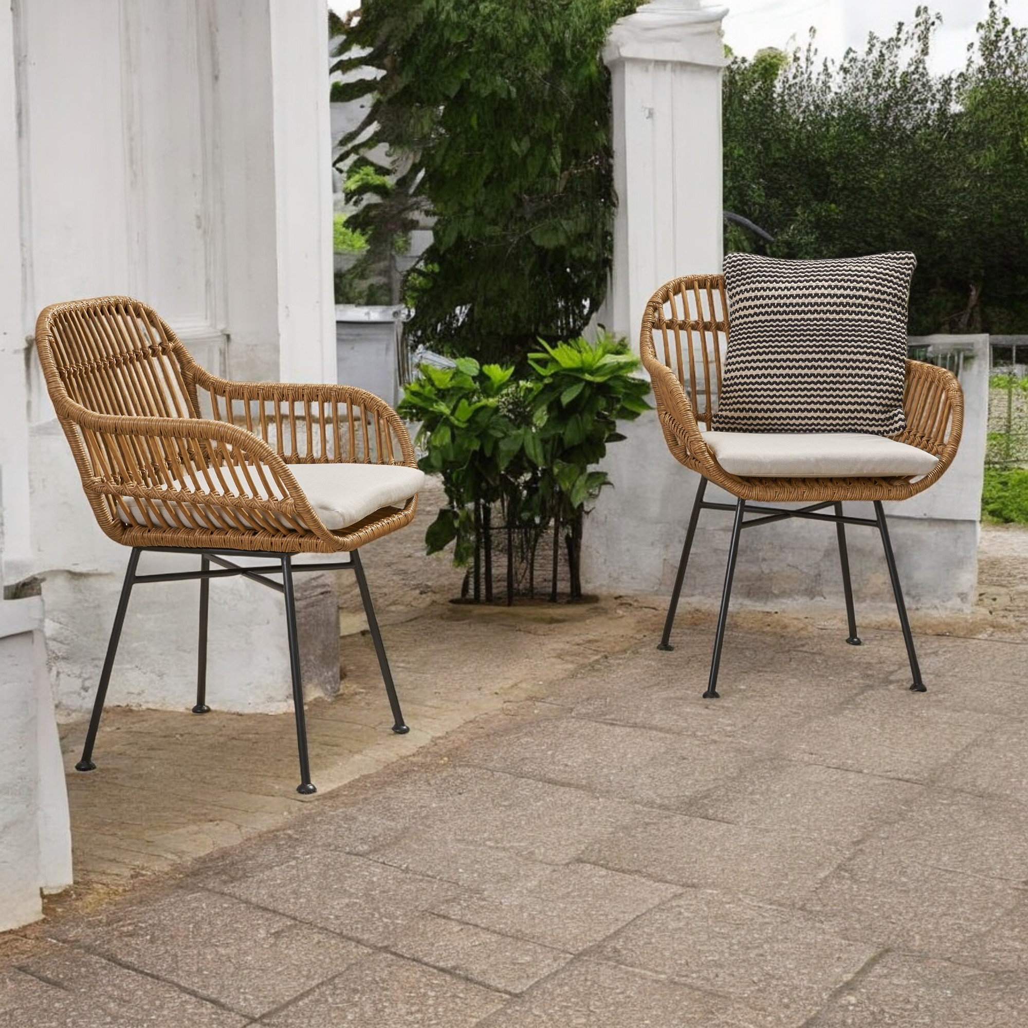 George Oliver Set Of 2 Woven Faux Rattan Chairs With Cushions - Wayfair ...