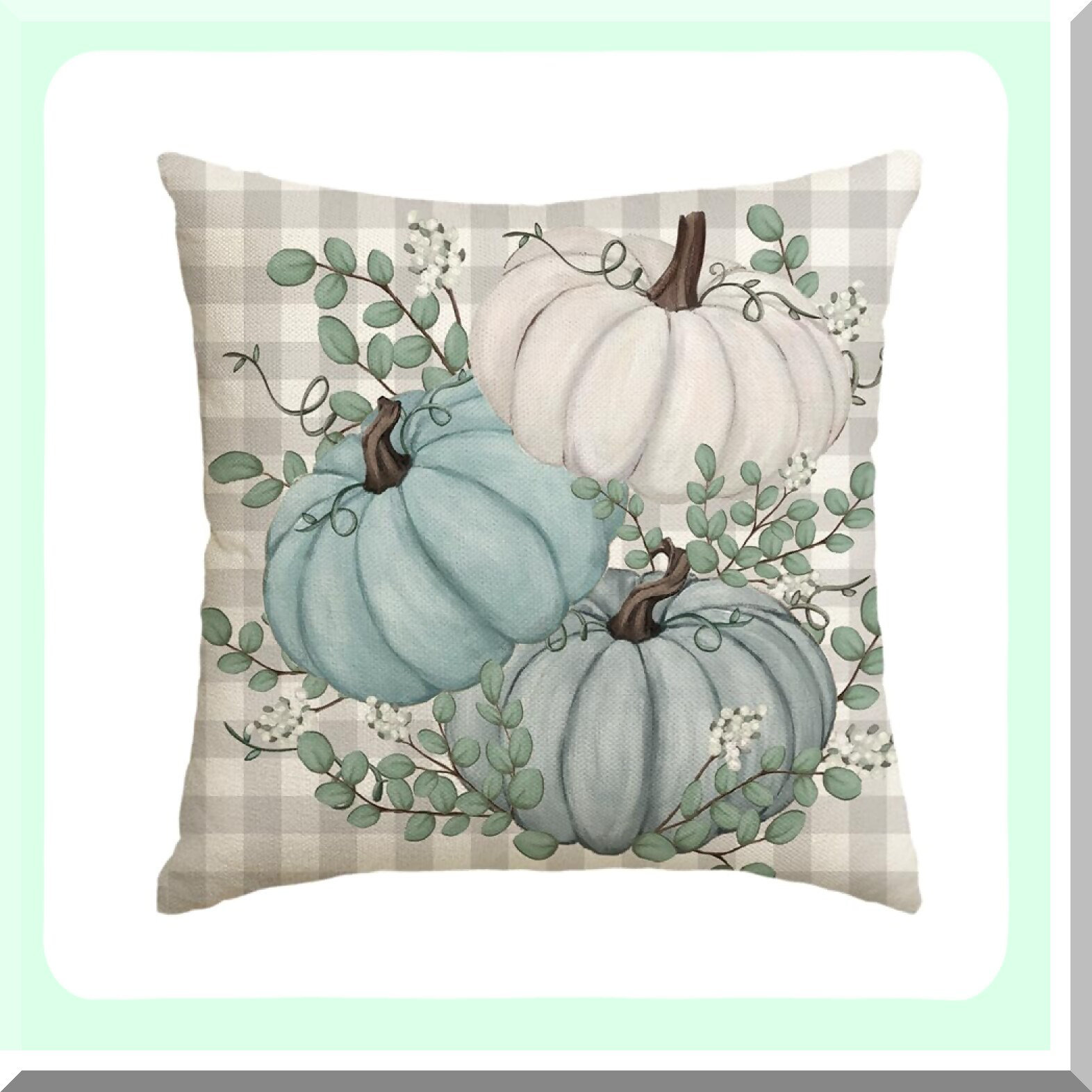 BRBCA Plaid Pumpkin Eucalyptus Harvest Throw Pillow - Fall Autumn ...