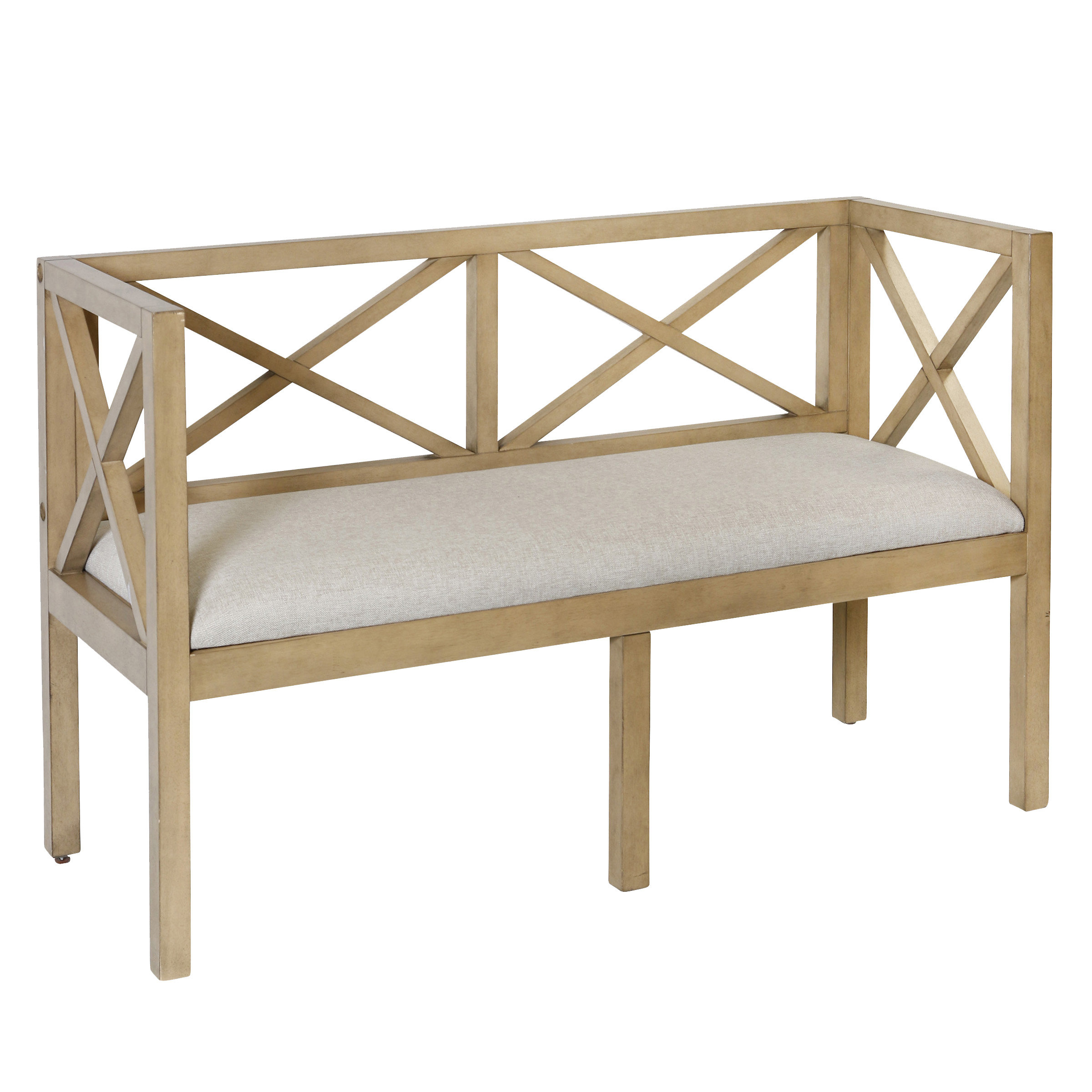Gracie Oaks Veleda - Wooden Bench - Light Brown - Taupe Fabric | Wayfair
