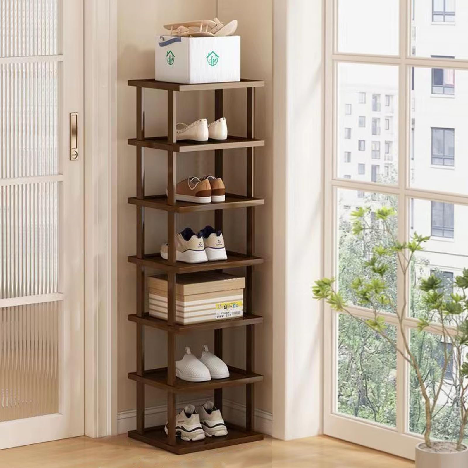 Ebern Designs Vertical Shoe Rack - Tall Narrow Shoe Rack Organizer ...