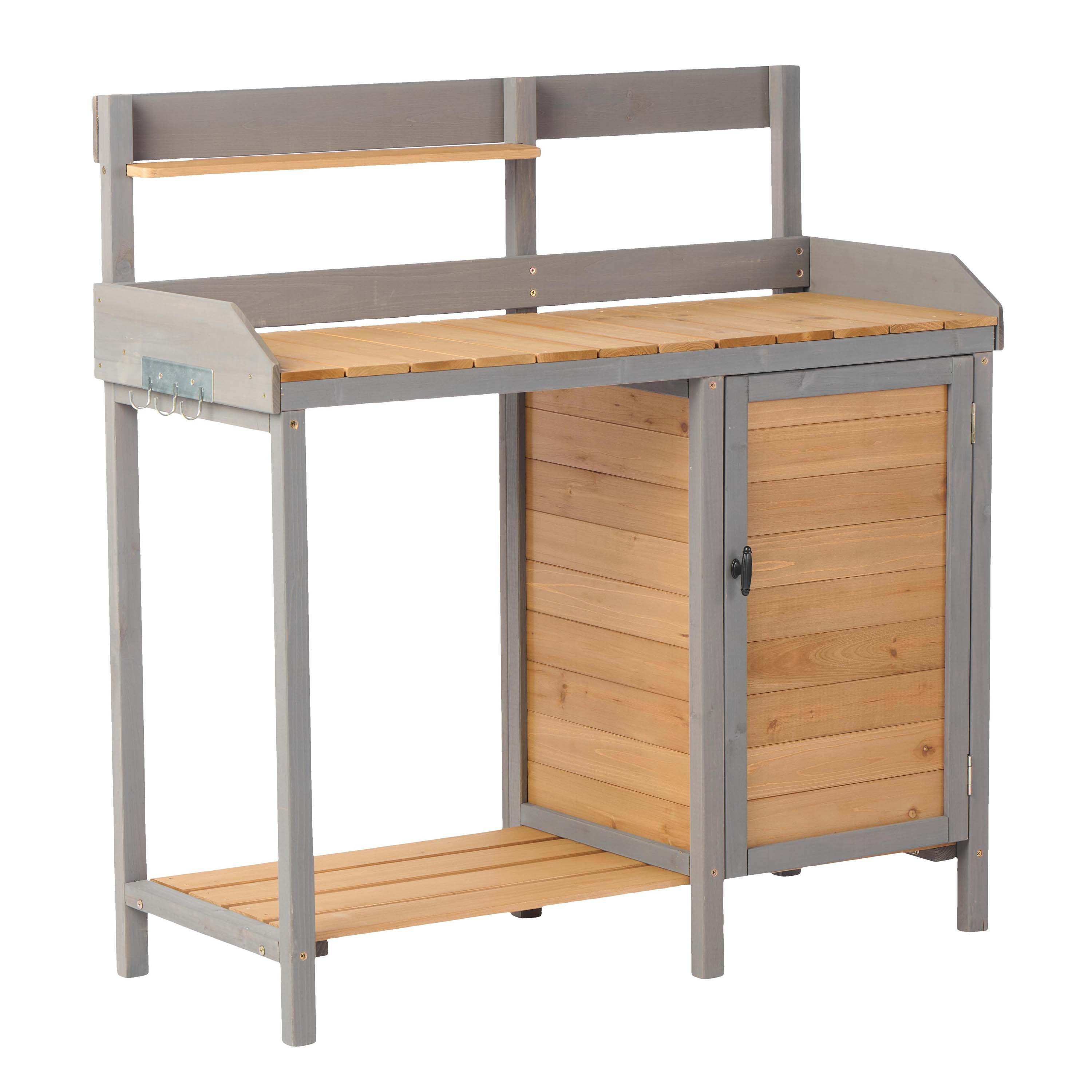 Gracie Oaks Outdoor Potting Bench, Wooden Workstation Table with ...