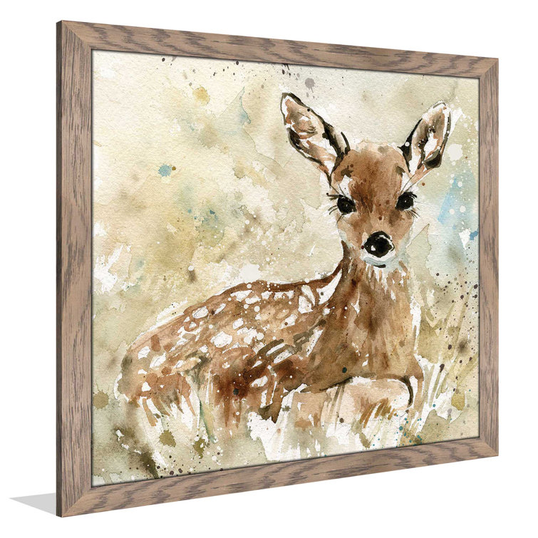 August Grove® 'Fawn in Spring' Framed Watercolor Painting Print | Wayfair