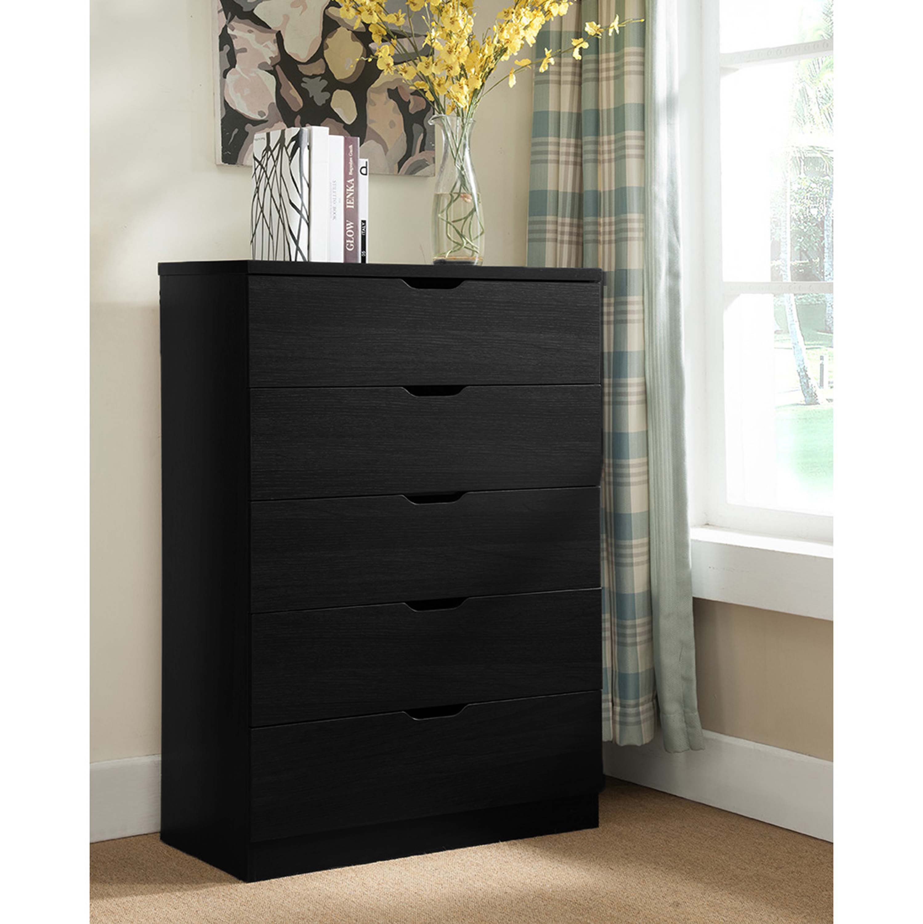 Latitude Run® Modern black five drawer clothes and storage chest ...
