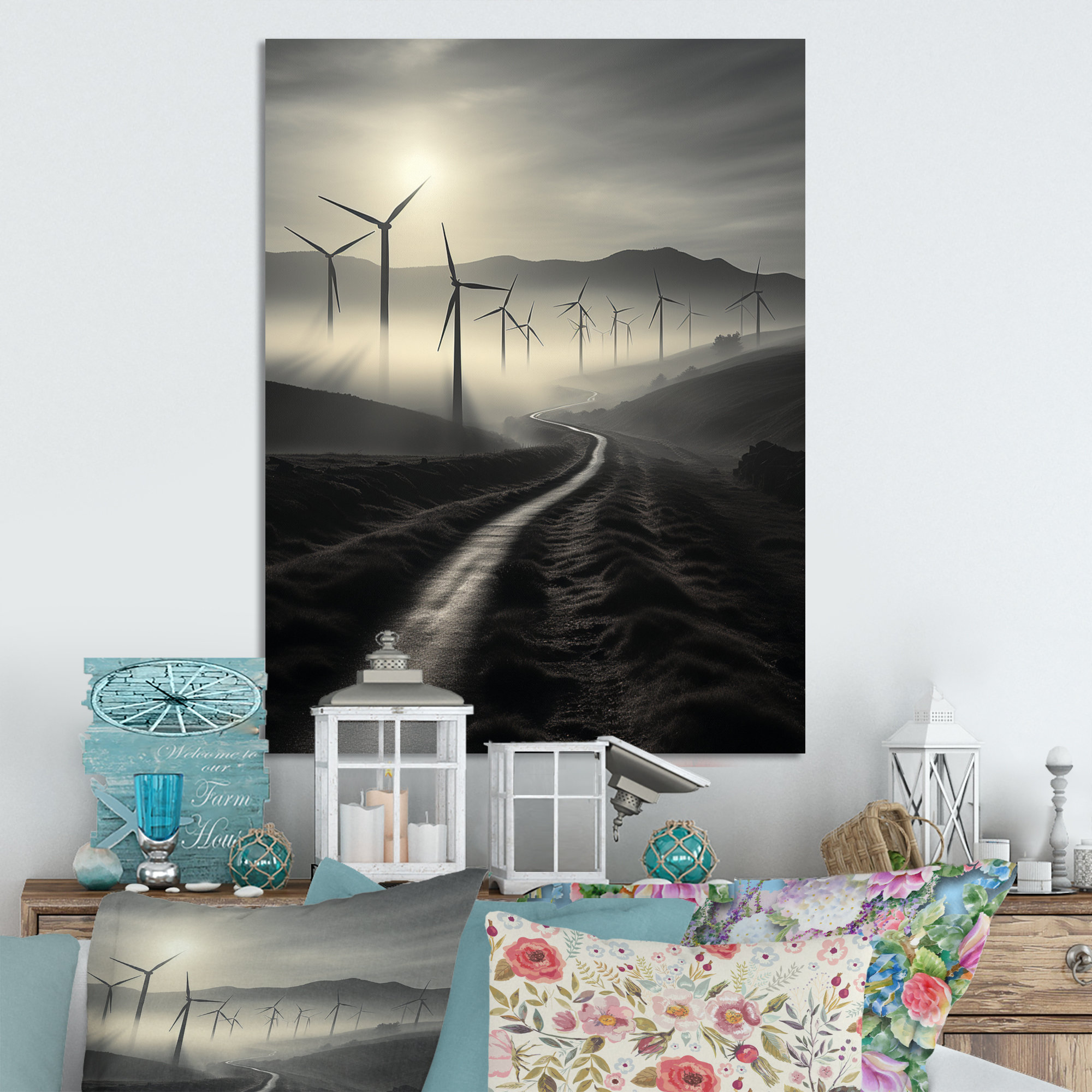 Latitude Run® Wind Turbines Futuristic Skies - Wind Turbines Metal Wall ...